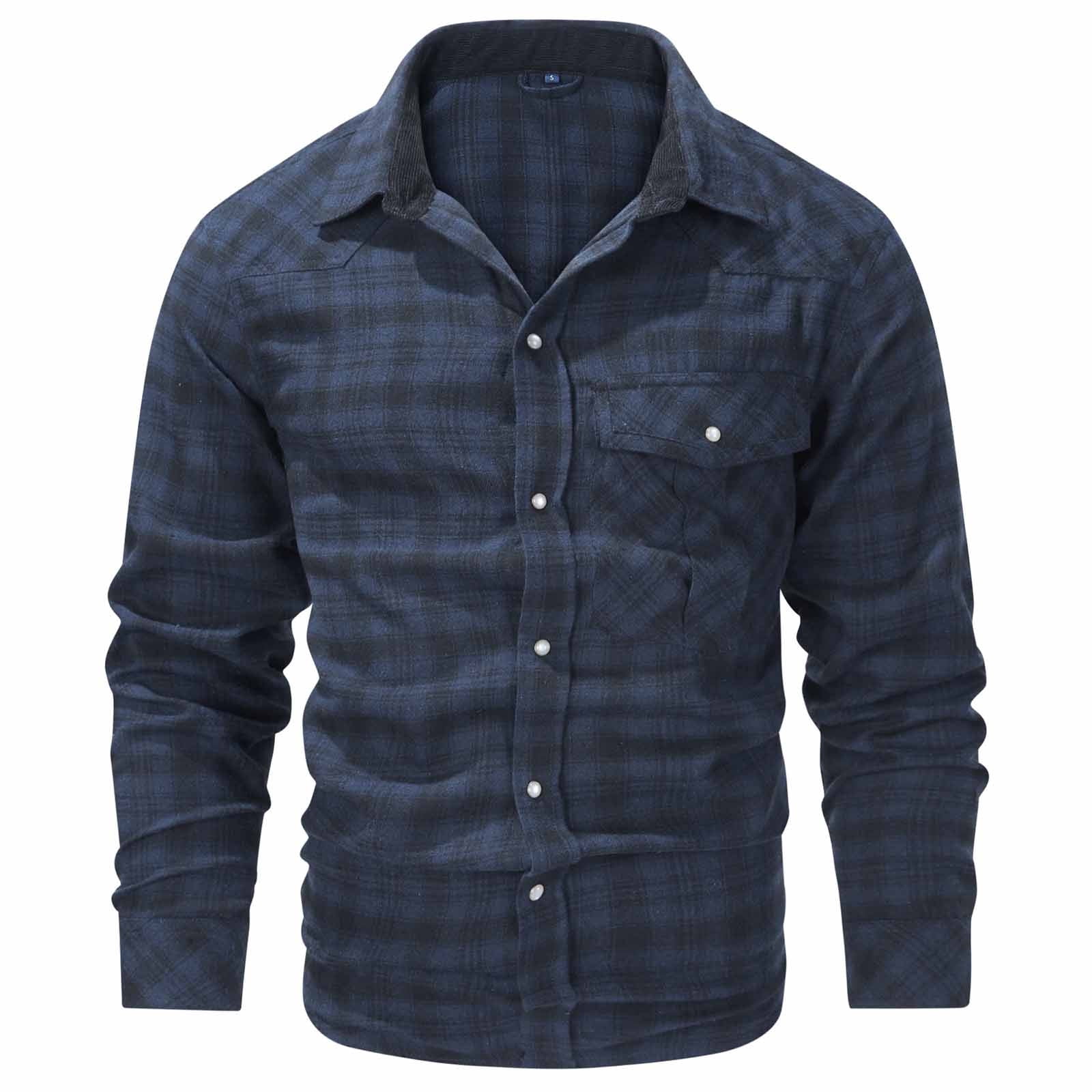 Men's Flannel Shirts Western Cowboy Pearl Snap Shirts Long Sleeve ...