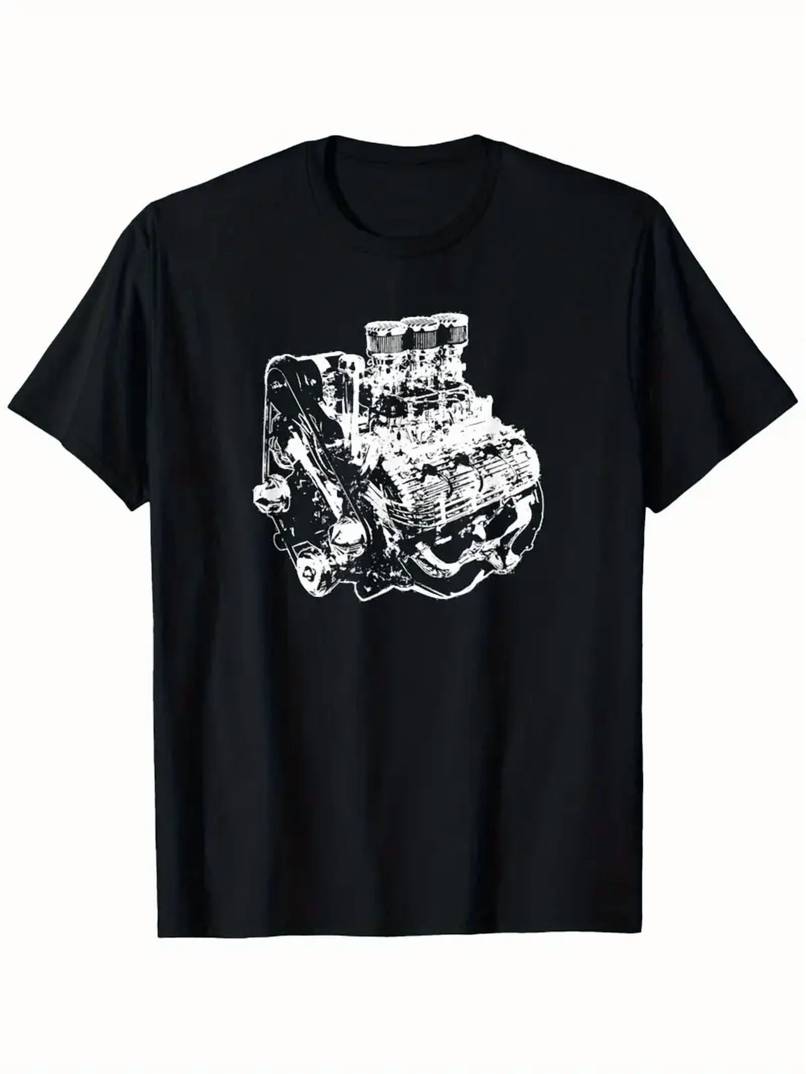 Men's Flathead V8 Engine Silhouette Graphic T-Shirt - Black with White ...