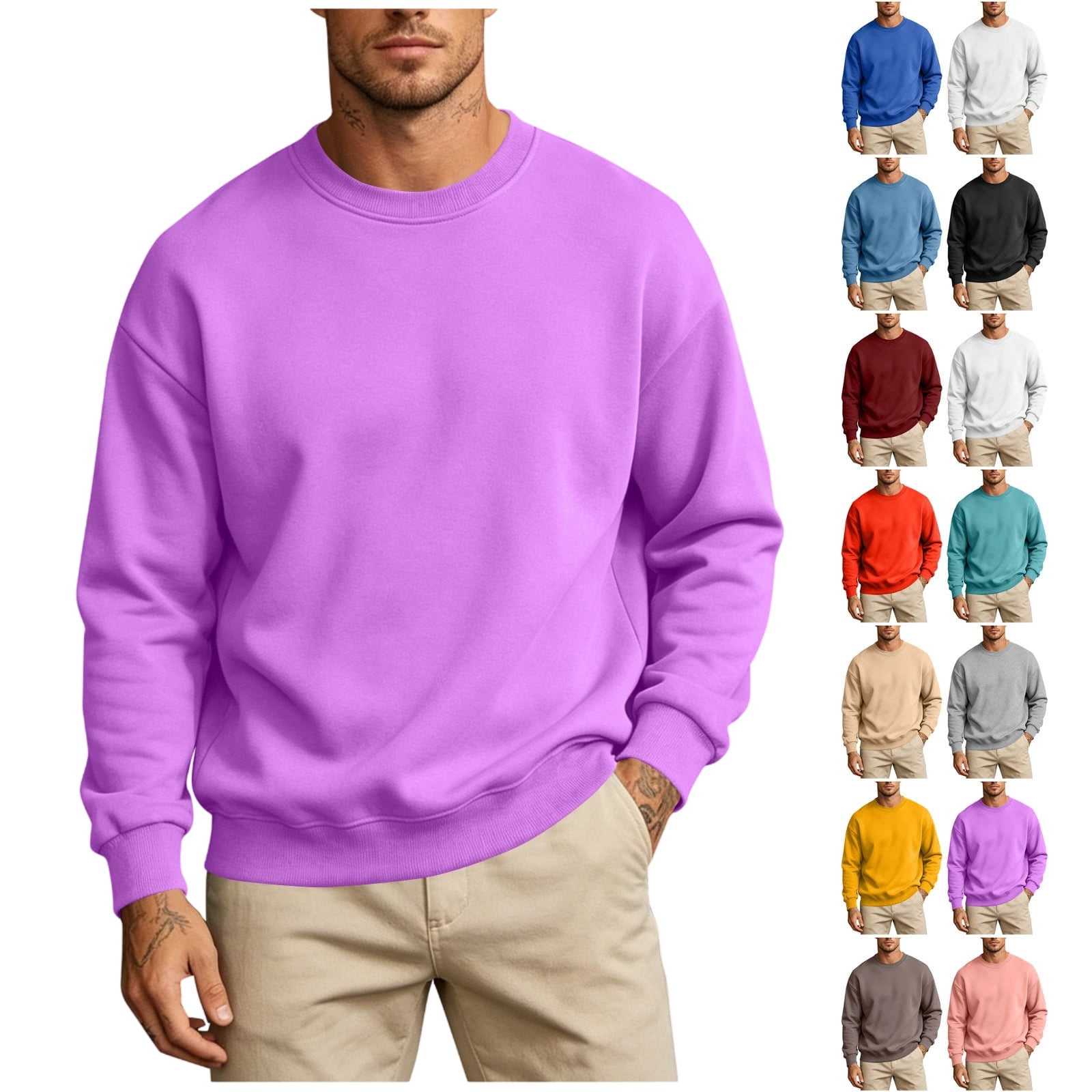 Men's Fleece Crewneck Sweatshirt, Heavyweight Soft Cotton Blend ...
