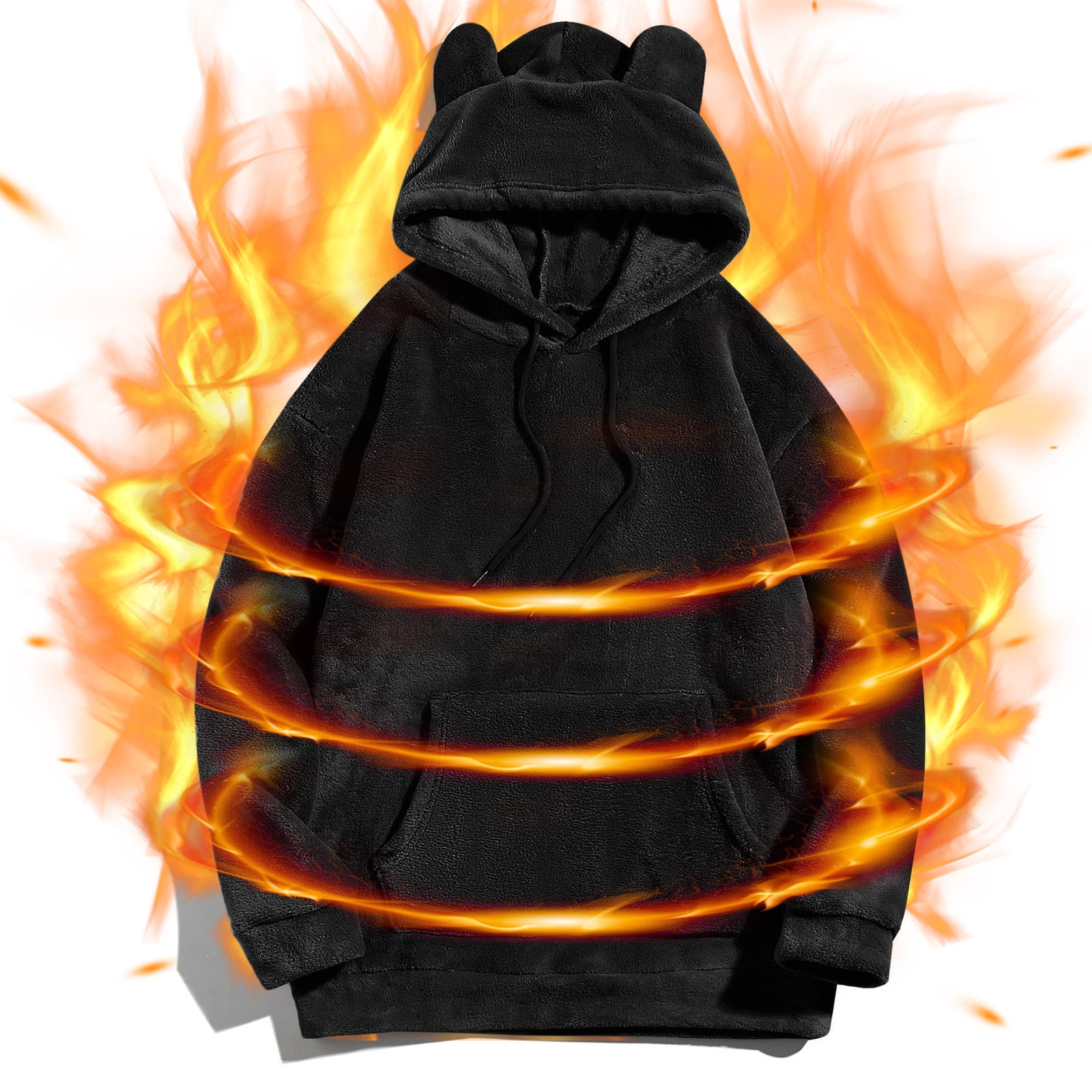 Men's Fleece Hoodies Cute Bear Ears Hooded Comfy Warm Faux Shearling Sweatshirt Pullover with ...