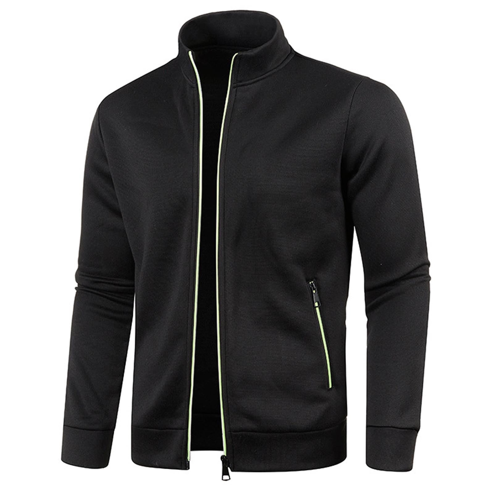 Men’s Fleece Jacket with Zipper Pockets No Hooded Full Zip Lightweight ...