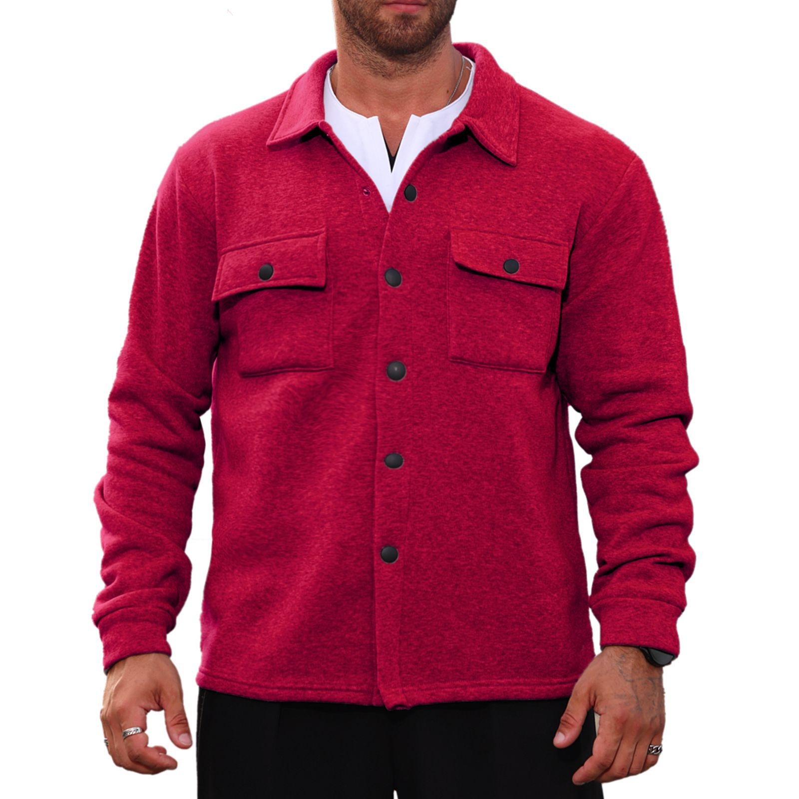 Men's Fleece-Lined Collared Casual Coat, Plain Design for Winter ...
