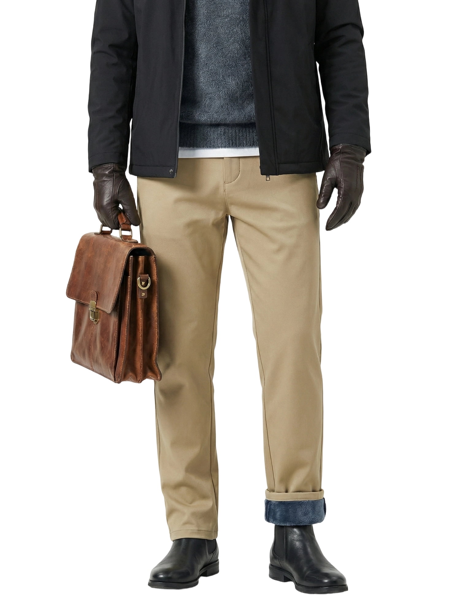 Men's Fleece Lined Dress Pants Winter Warm Thermal Business Casual ...