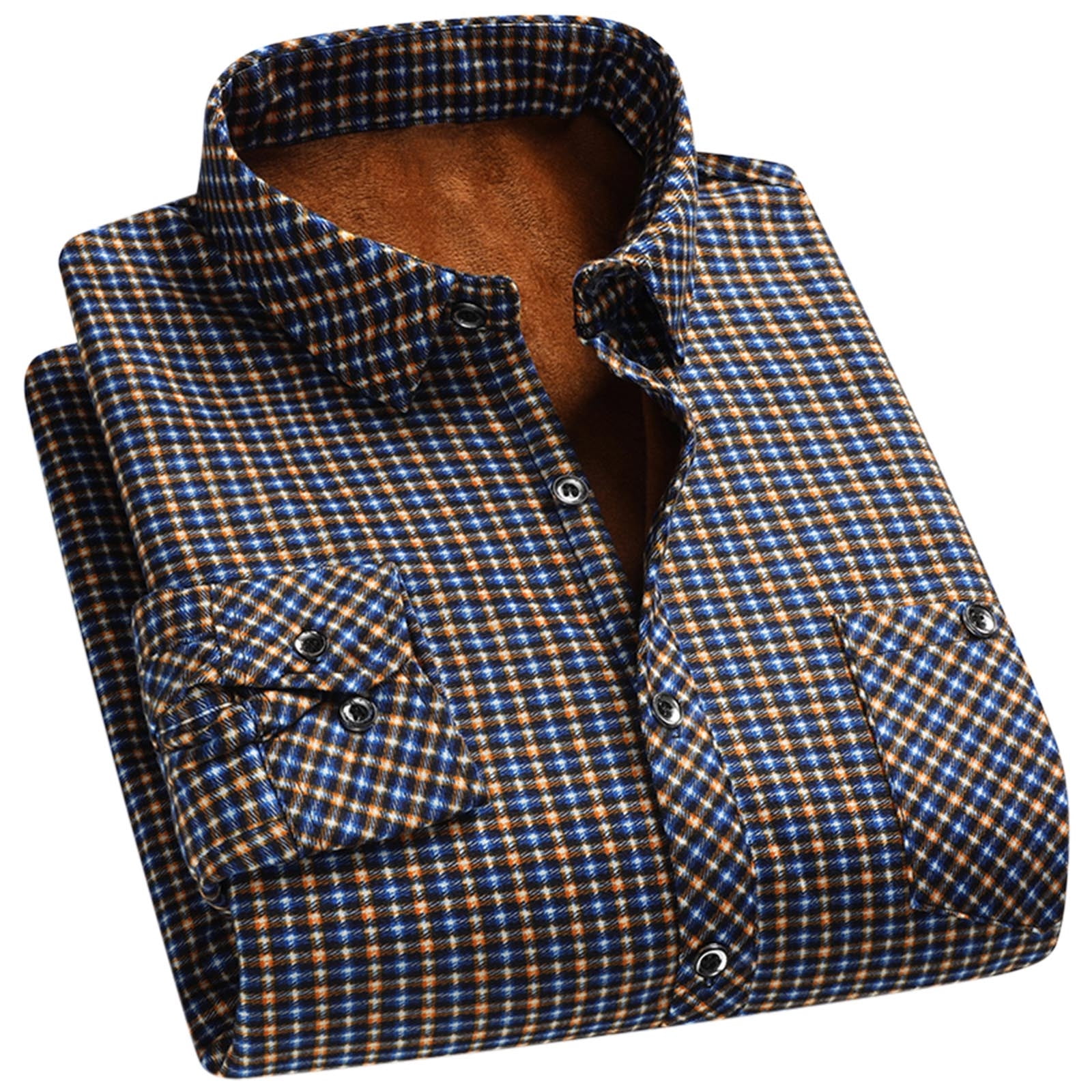 Men's Fleece-Lined Flannel Shirt Warm Plaid Button-Down Long Sleeve ...