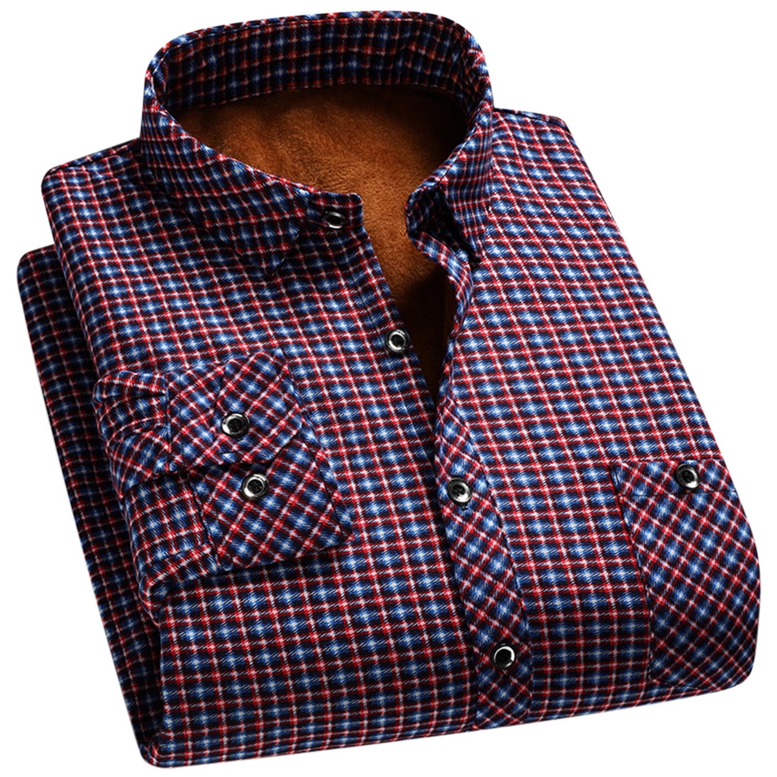 Men's Fleece-Lined Flannel Shirt Warm Plaid Button-Down Long Sleeve ...