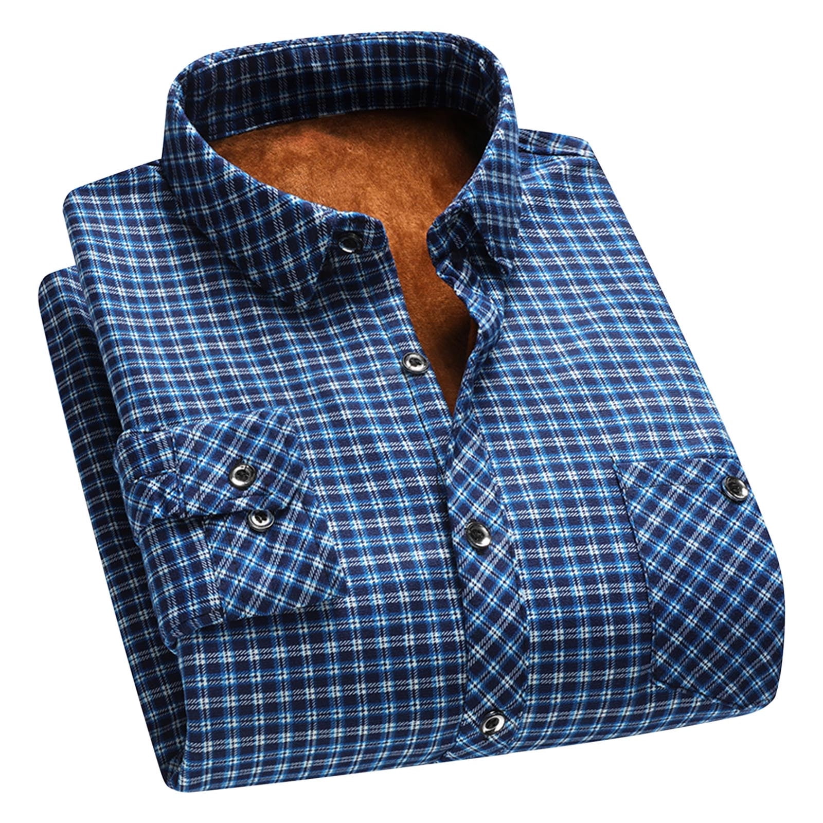 Men's Fleece-Lined Flannel Shirt Warm Plaid Button-Down Long Sleeve ...