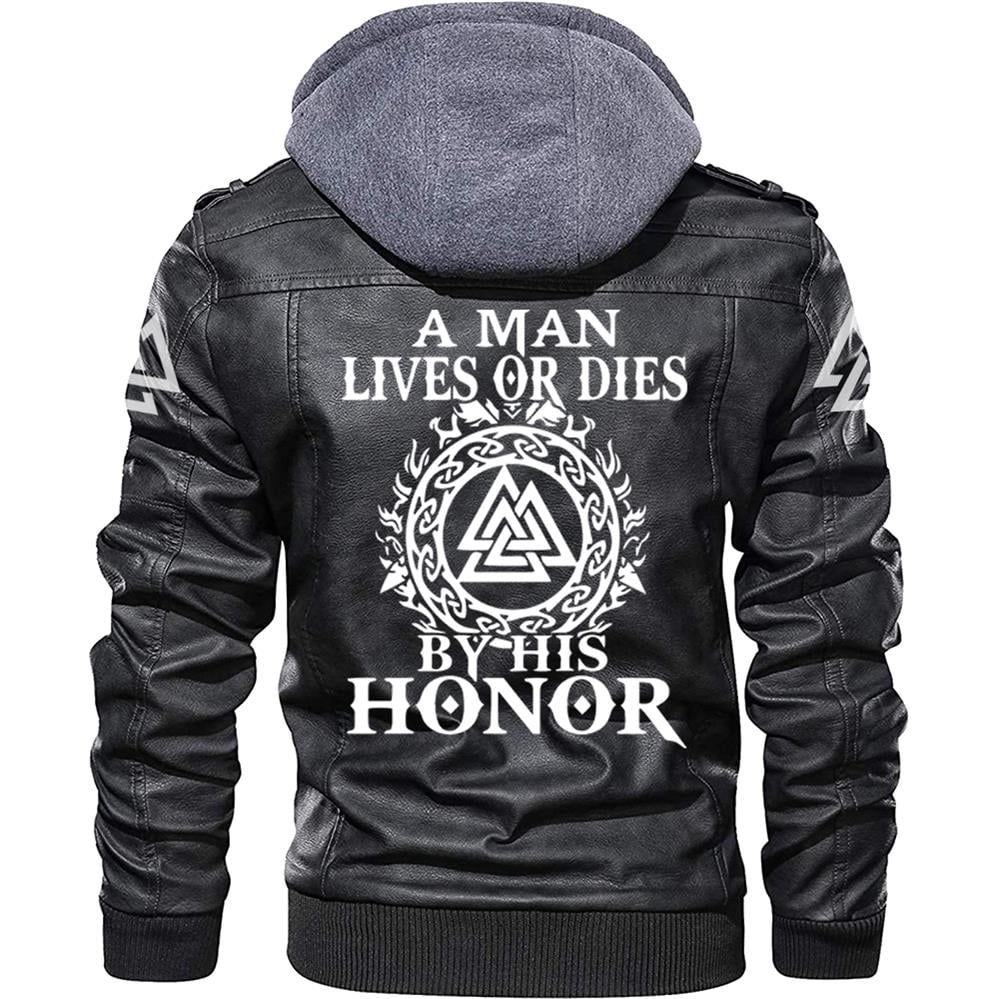 Men's Fleece Lined PU Leather Jacket with Odin's Son Pattern, Multiple ...