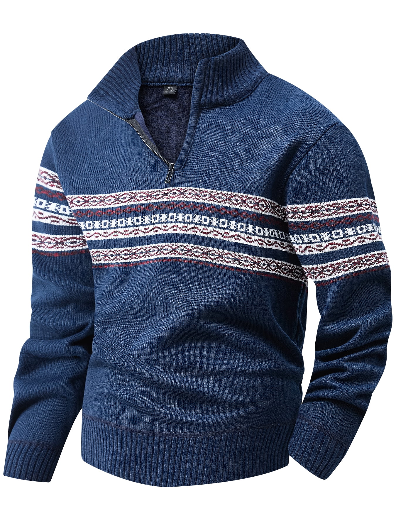 Men's Fleece-Lined Quarter Zip Sweater, Thermal Winter Pullover with ...