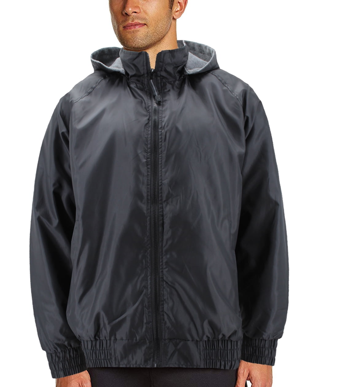Men's Fleece Lined Removable Hood Water Resistant Windbreaker Zipper ...