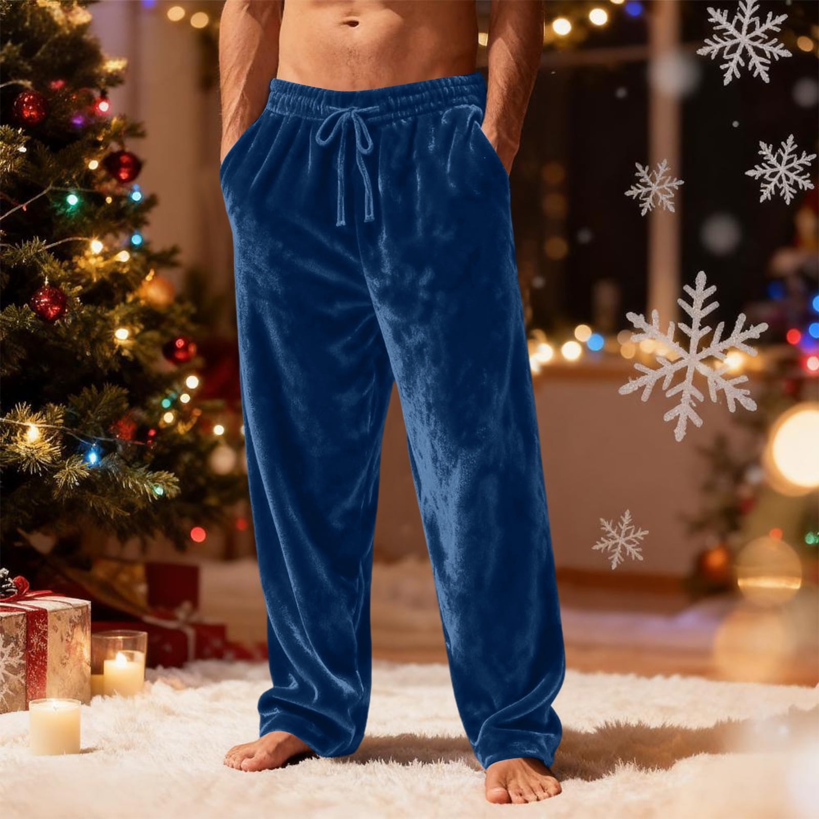 Dwelliawo Men's Fleece Pajama Pants Fleece Fuzzy Fluffy Warm Pant Plush ...