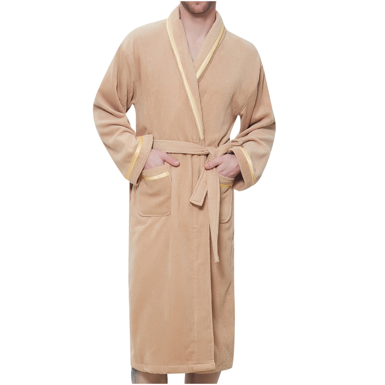 Men's Fleece Robe Plush Collar Shawl Bathrobe Length Tall Long Fleece ...