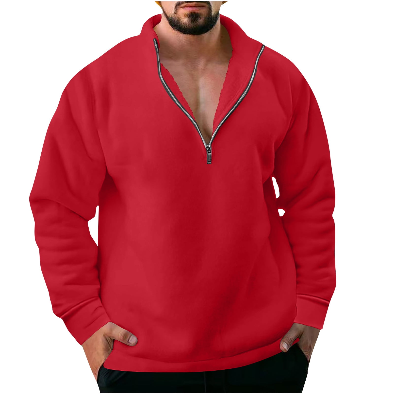 Men's Fleece Sweatshirts Casual Half Zip Stand Collar Pullover Sweaters ...