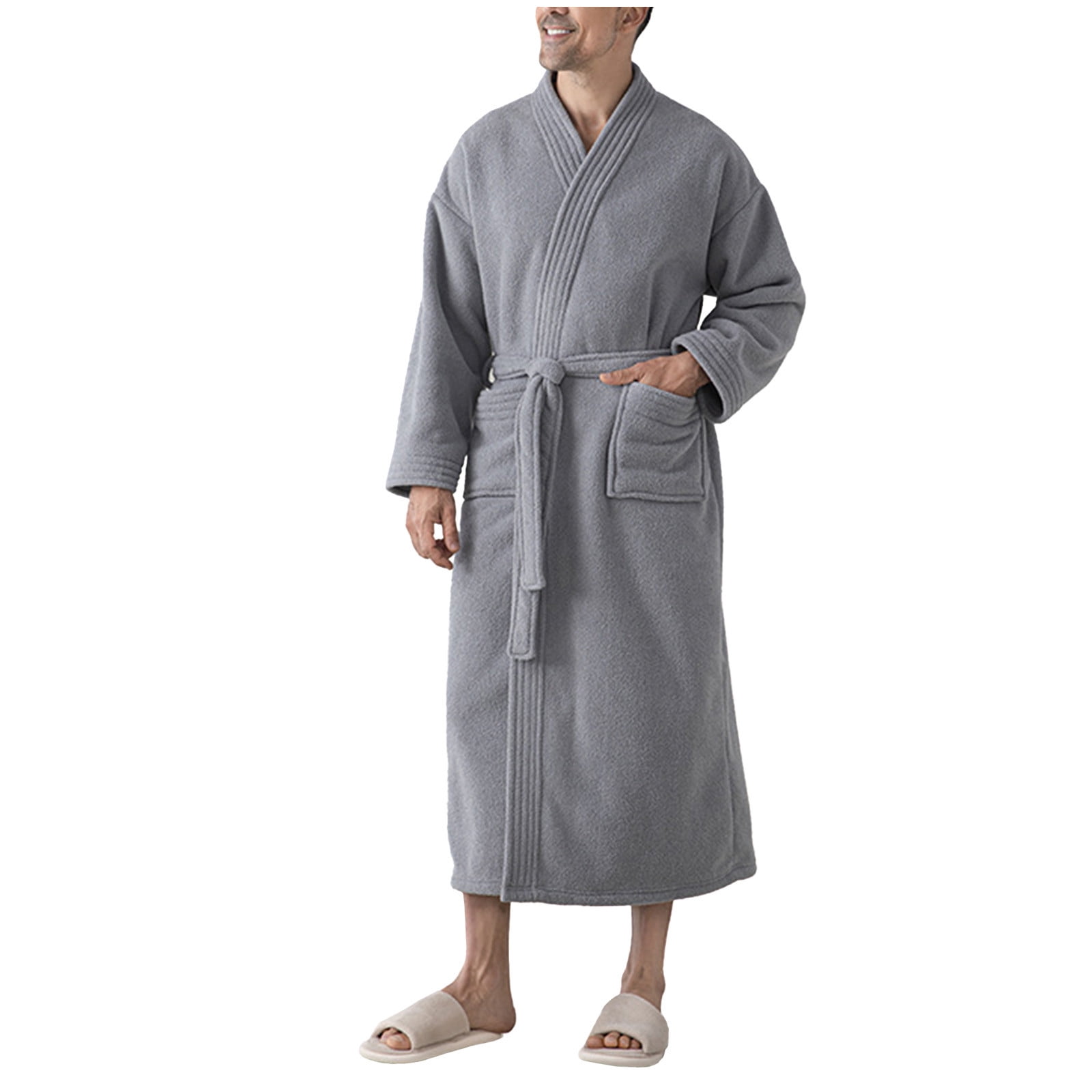 Men’s Fleece Thermal Long Bathrobe Velvet Knit Spa Robe Ultra Soft ...