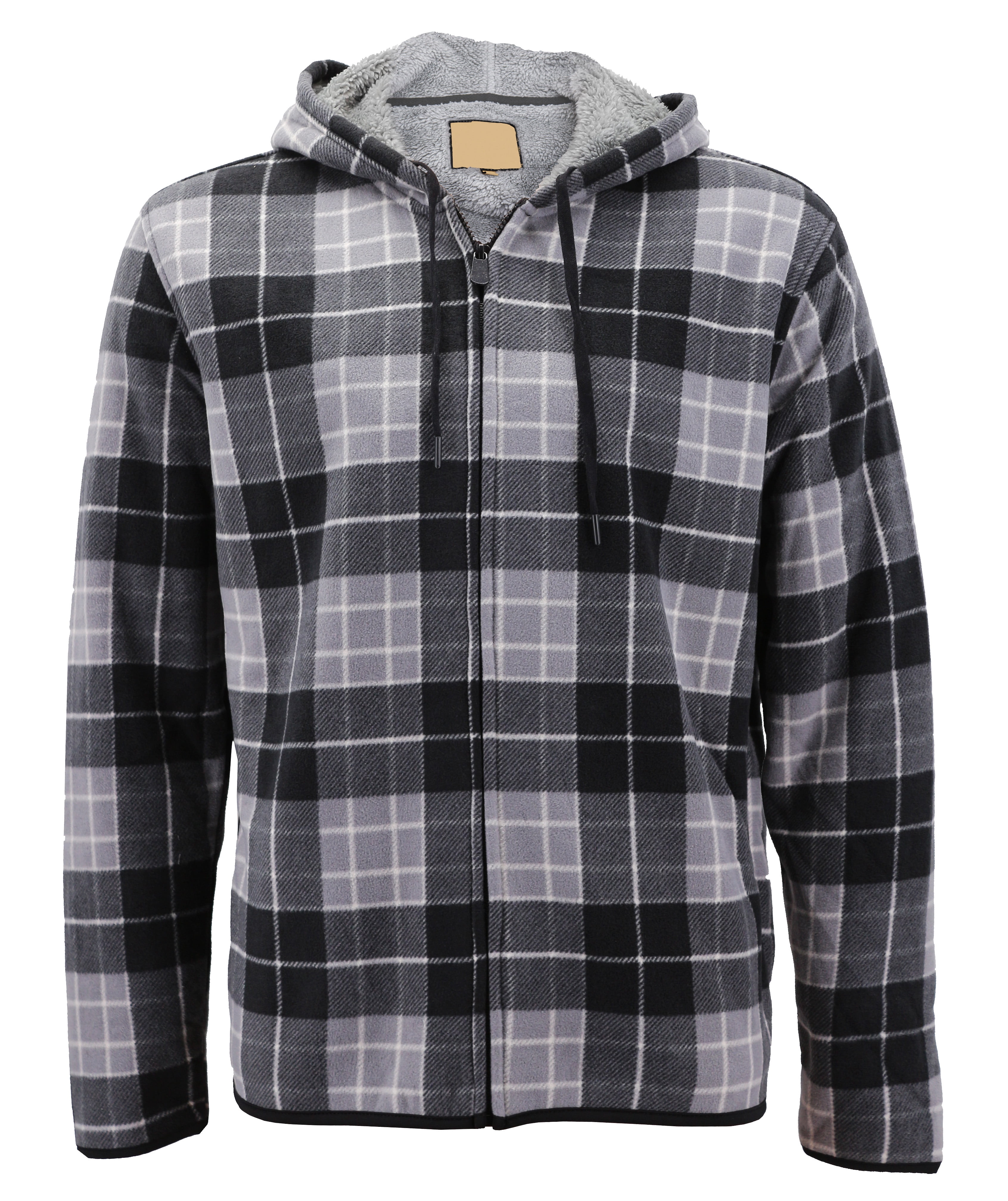 Mens Fleece Zip Up Hooded Sweatshirt Plaid Soft Sherpa Lined Lightweight Jacket Whiteblack L