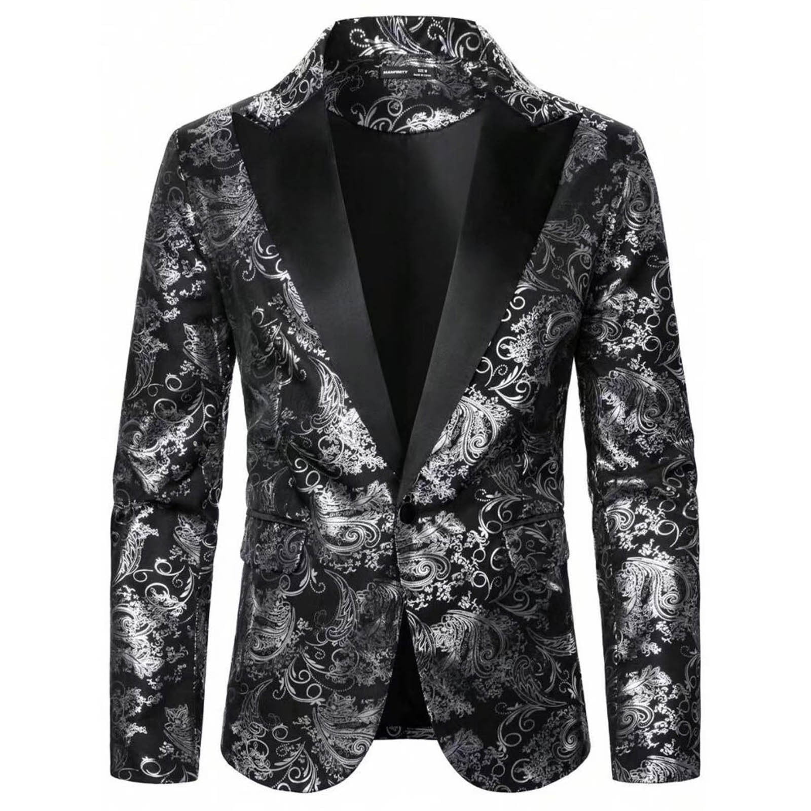 Men's Floral Tuxedo Jacket Jacquard Suit Jacket Slim Fit Blazer for ...