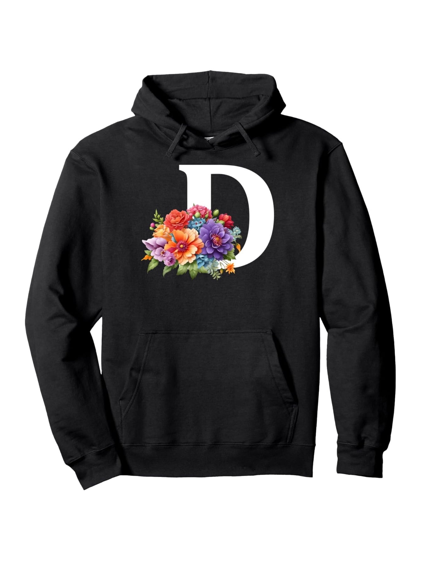 Men's Floral monogram 'D' Letter Hoodie - Black Background with Red ...