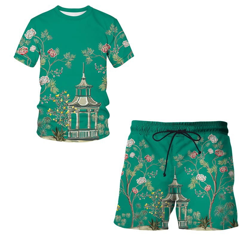 Mens Flower And Bird 3d Digital Printing 2 Piece Tracksuit Casual