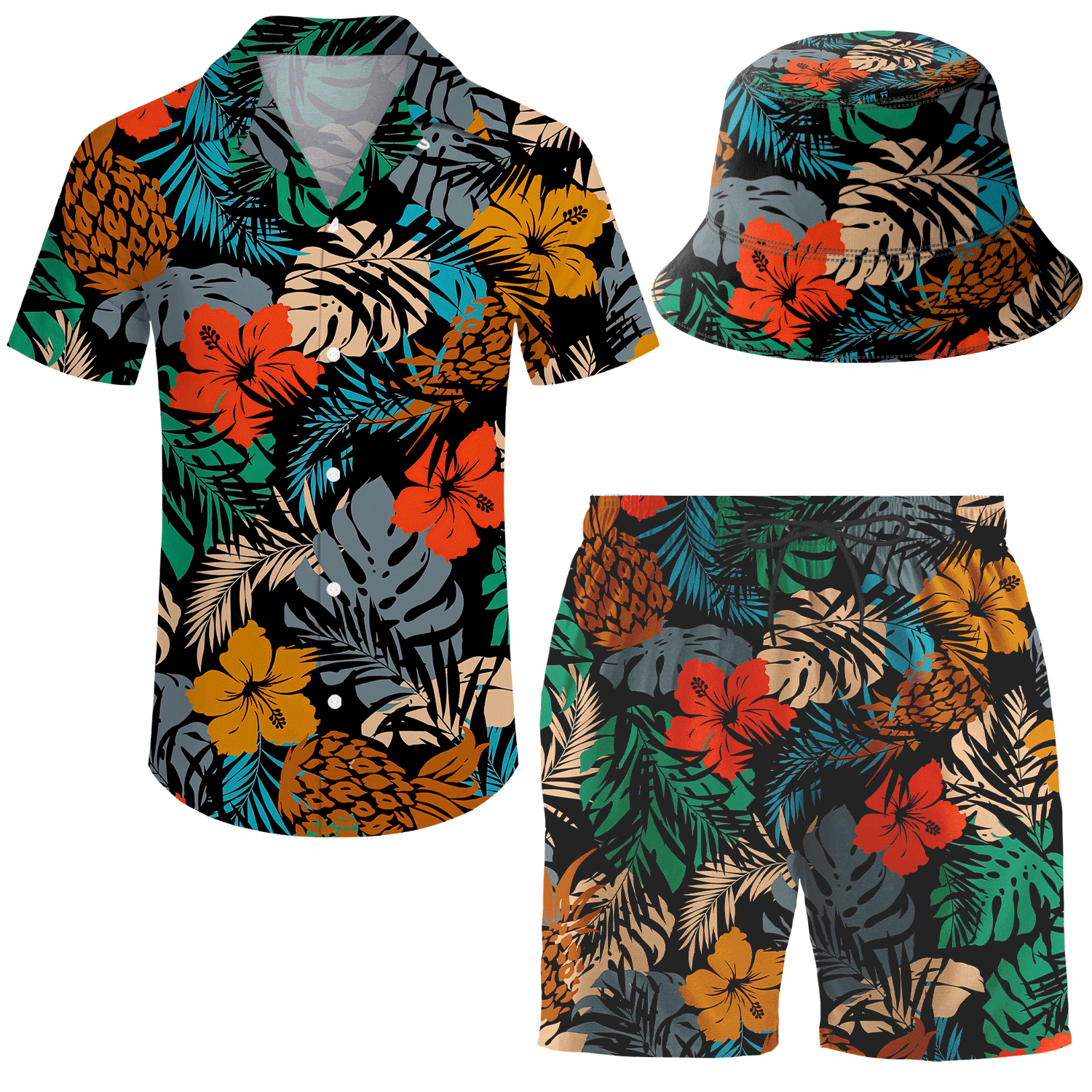 Men's Flower Hawaiian Sets Casual Short Sleeve Shirt and Shorts Suits ...
