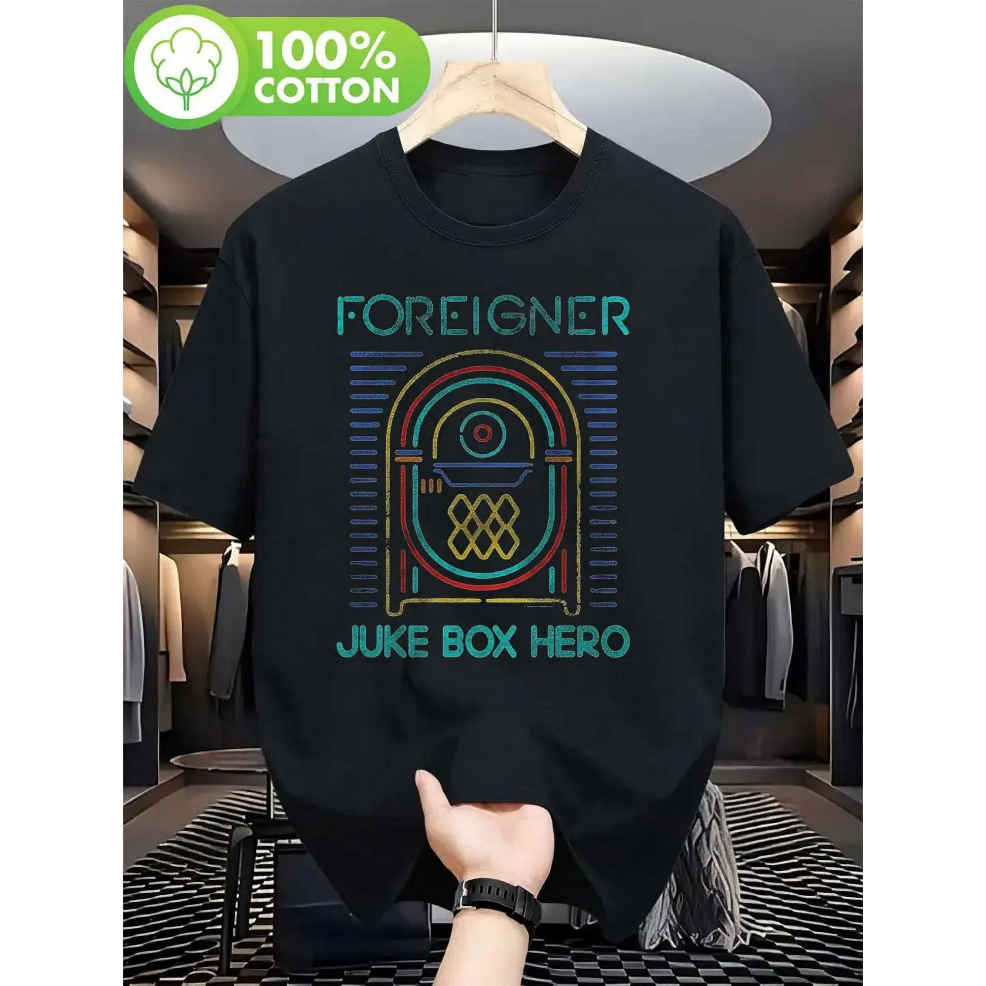 Men's Foreigner Juke Box Hero Graphic T-Shirt - 100% Cotton Soft Retro ...
