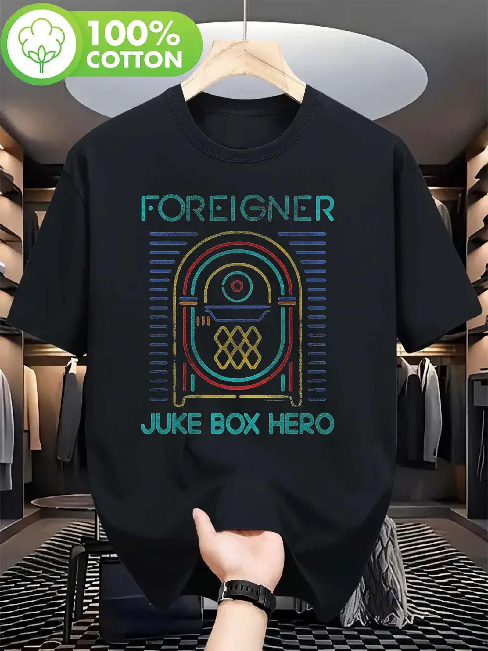 Men's Foreigner Juke Box Hero Graphic T-Shirt - 100% Cotton Soft Retro ...