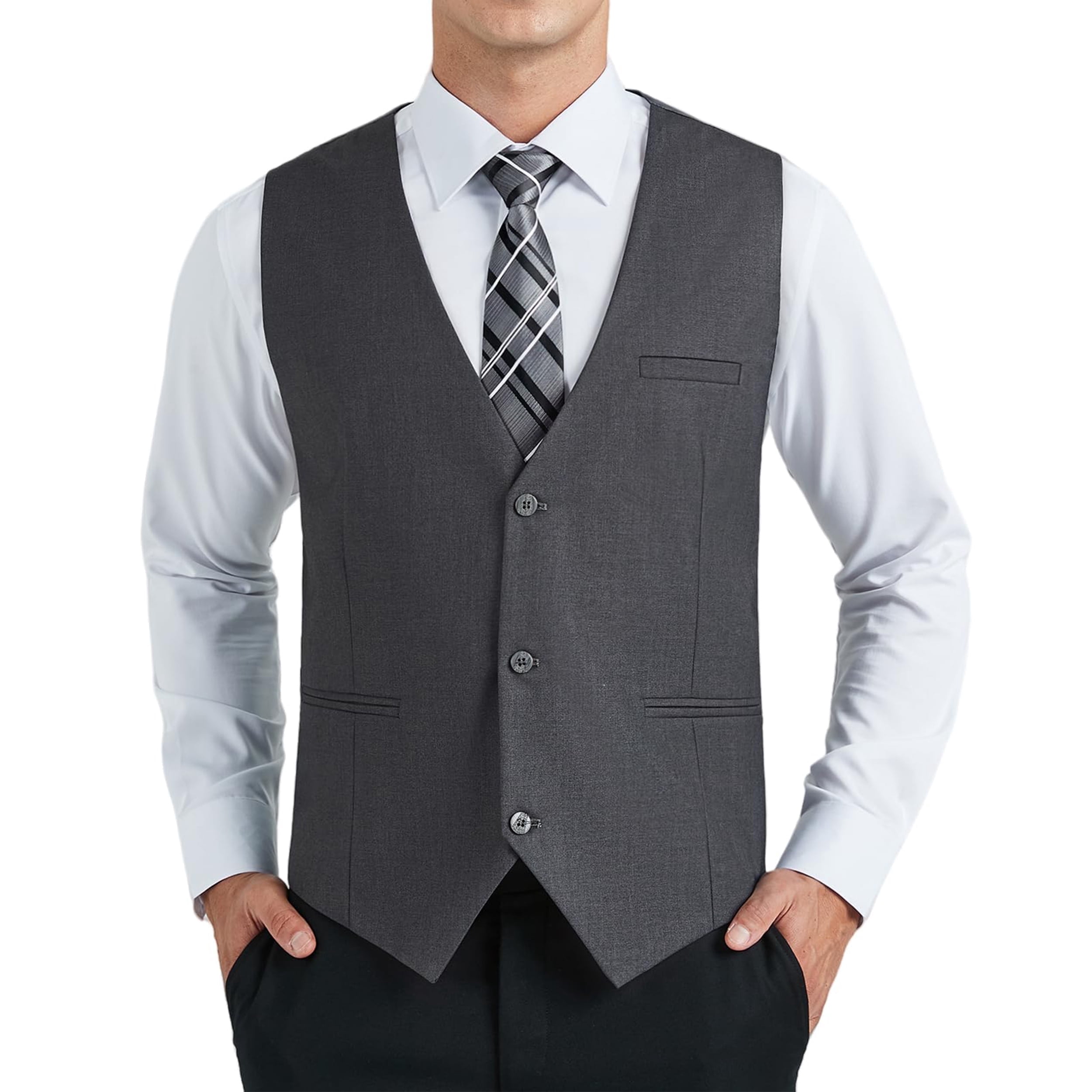 Mens Suit Vest, Formal Dress Waistcoat Business Wedding Vests with 3 ...