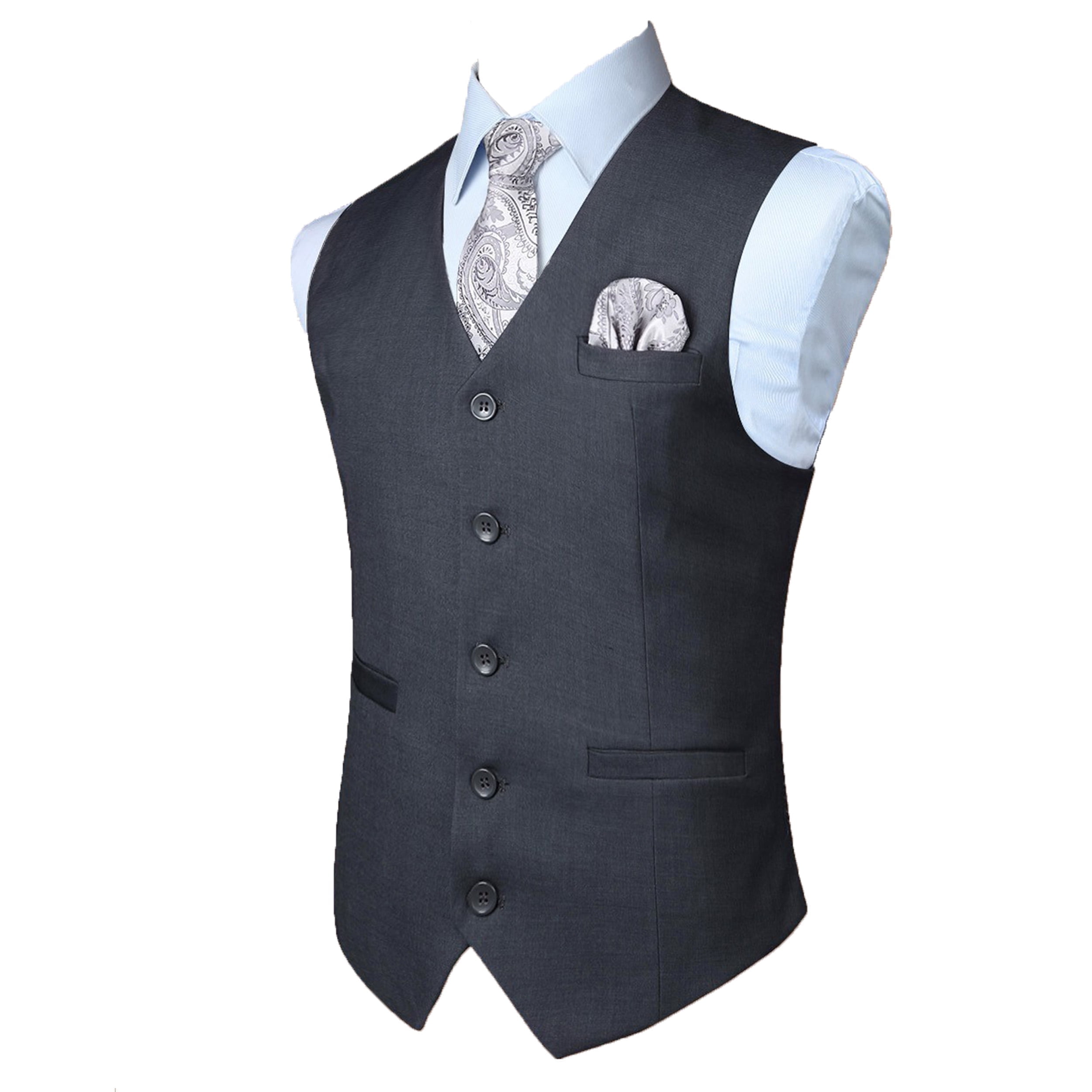 Men's Formal Suit Vest Dark Grey Casual Business Dress V-Neck Waistcoat ...