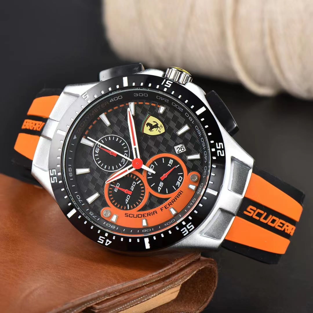 Men's Formula 1 Scuderia Ferrari 44mm Luxury Chronograph Red Silicone ...