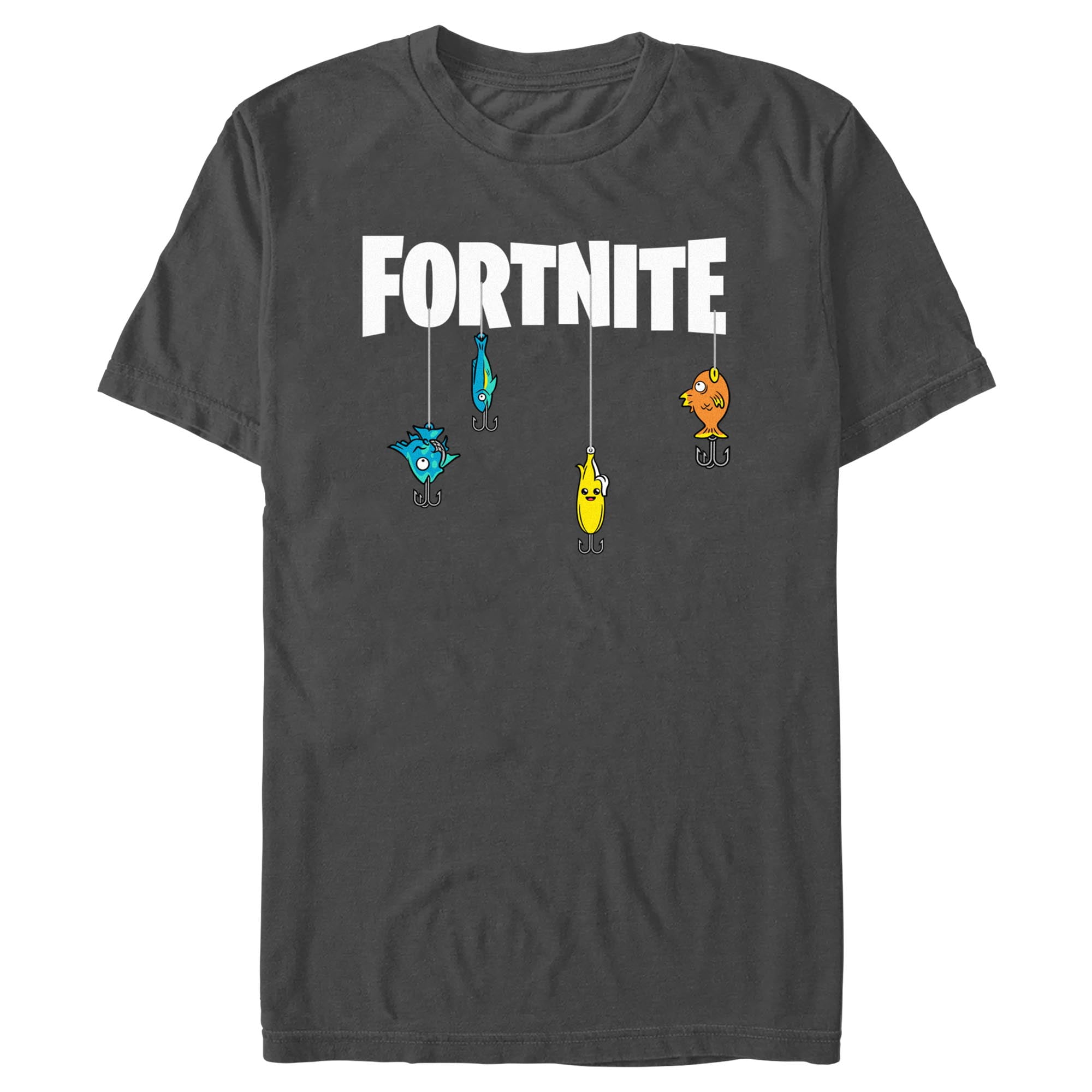 Men's Fortnite Fishing Lure White Logo Graphic Tee Charcoal Small ...