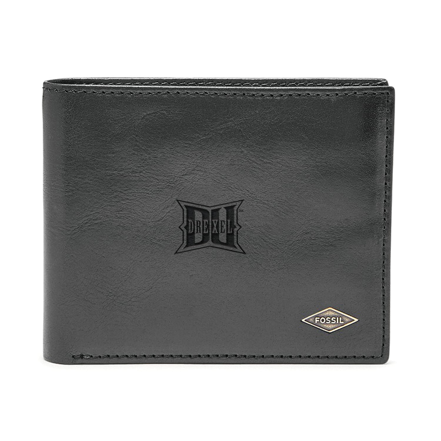 Men's Fossil Black Drexel Dragons Leather Ryan RFID Flip ID Bifold ...