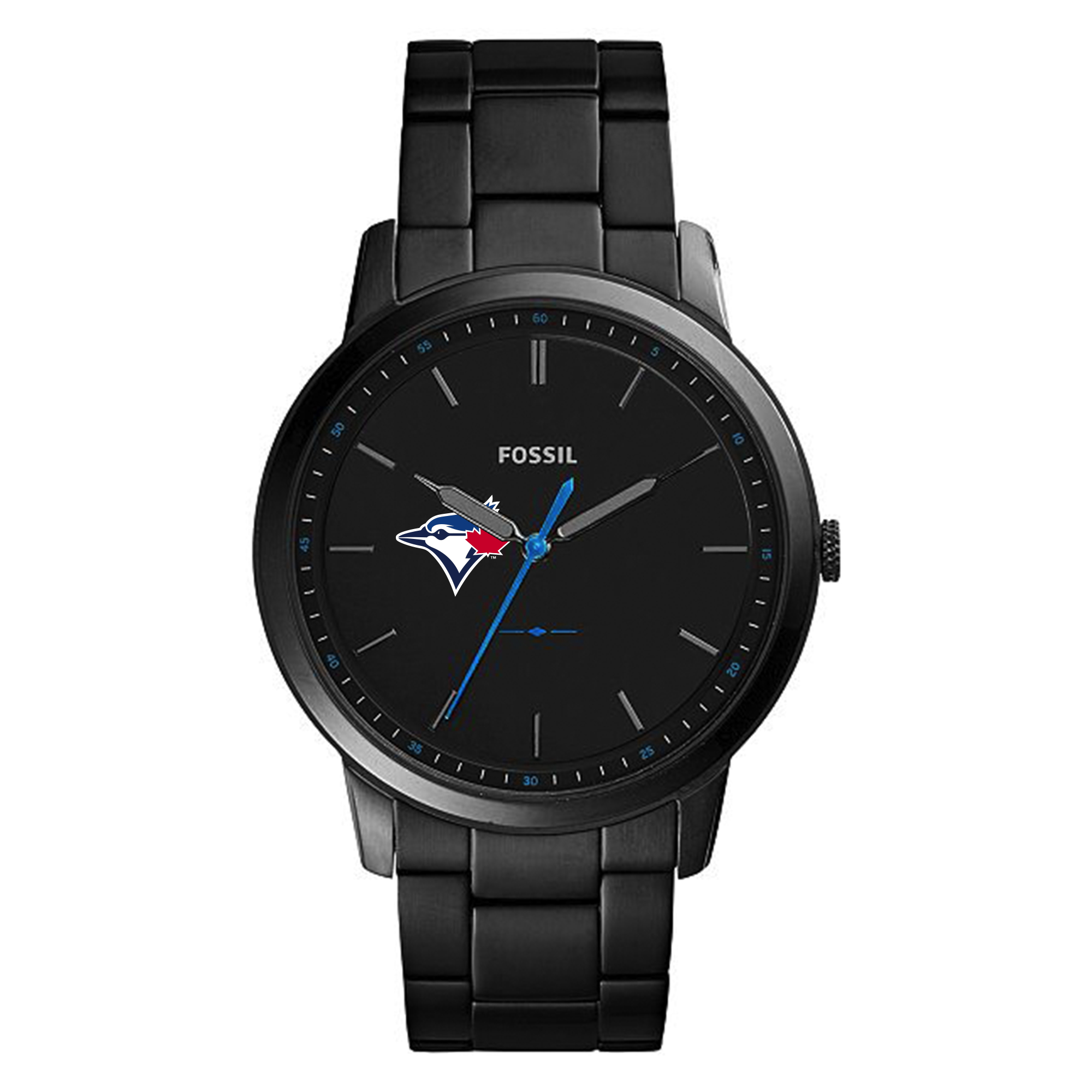 Men's Fossil Black Toronto Blue Jays Minimalist Stainless Steel Watch ...