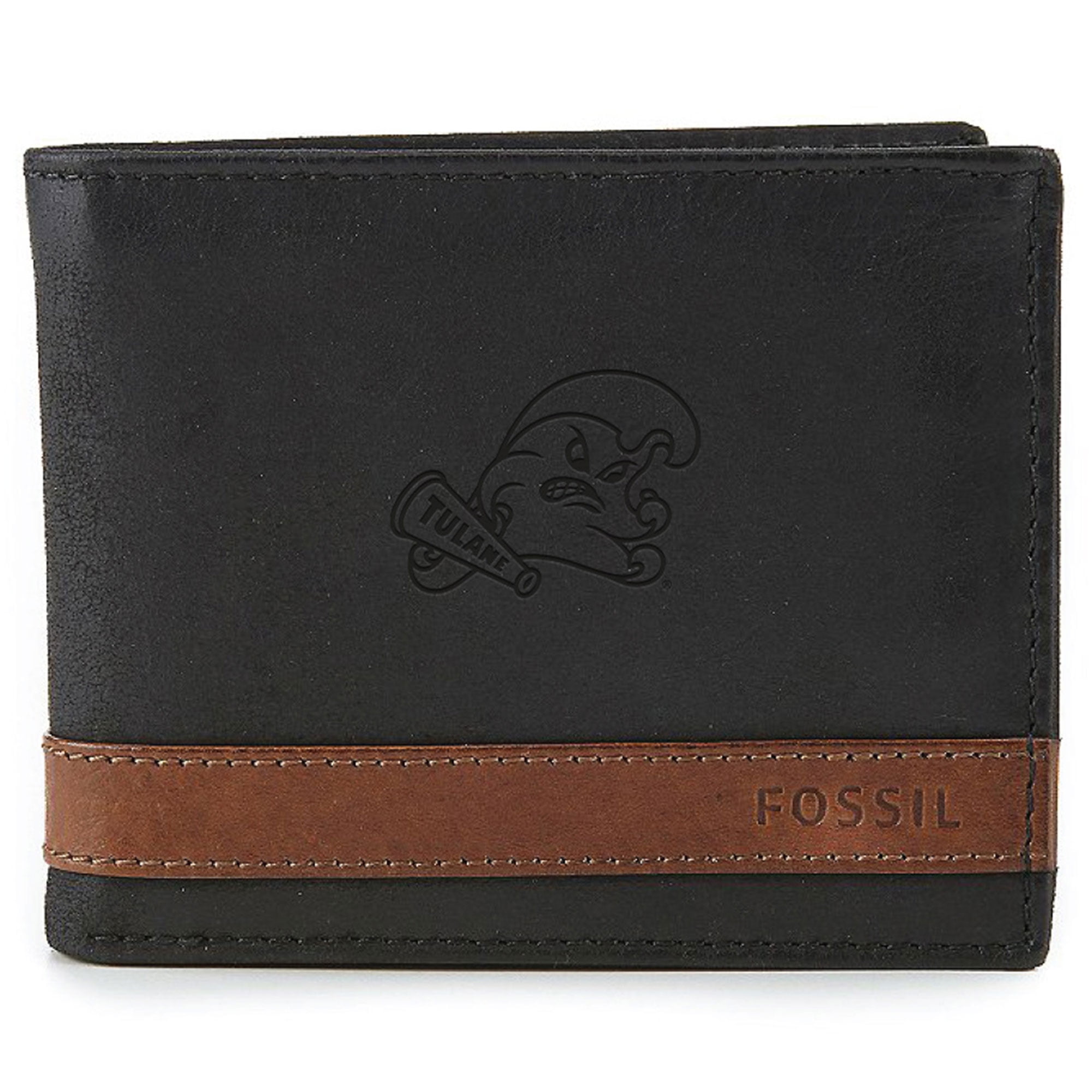 Men's Fossil Black Tulane Green Wave Quinn Flip ID Bifold Wallet ...