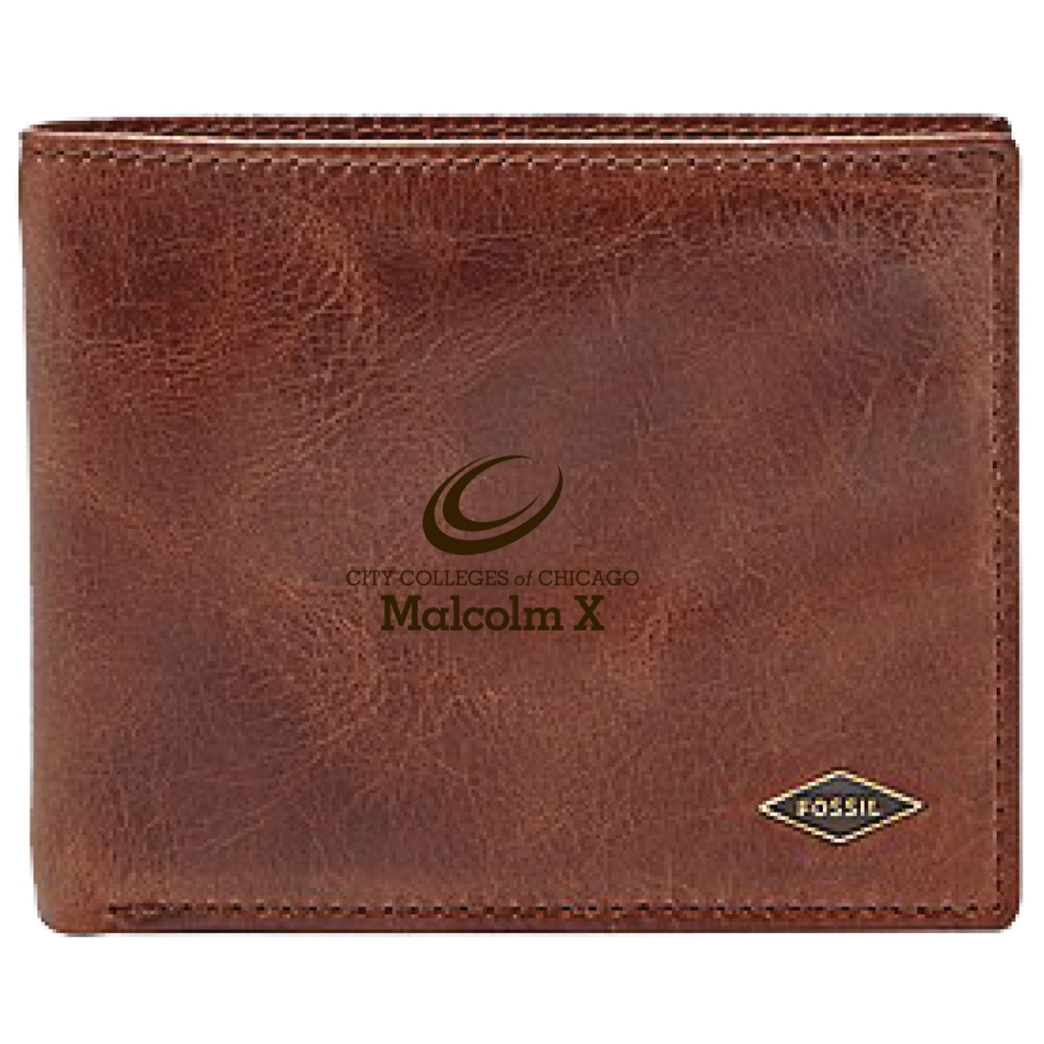 Men's Fossil Brown Malcolm X College Hawks Leather Ryan RFID Flip ID ...