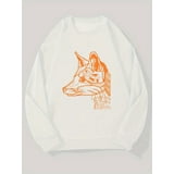 Men's Fox Graphic Sweatshirt - Navy Blue & Orange Fox Print Pullover ...