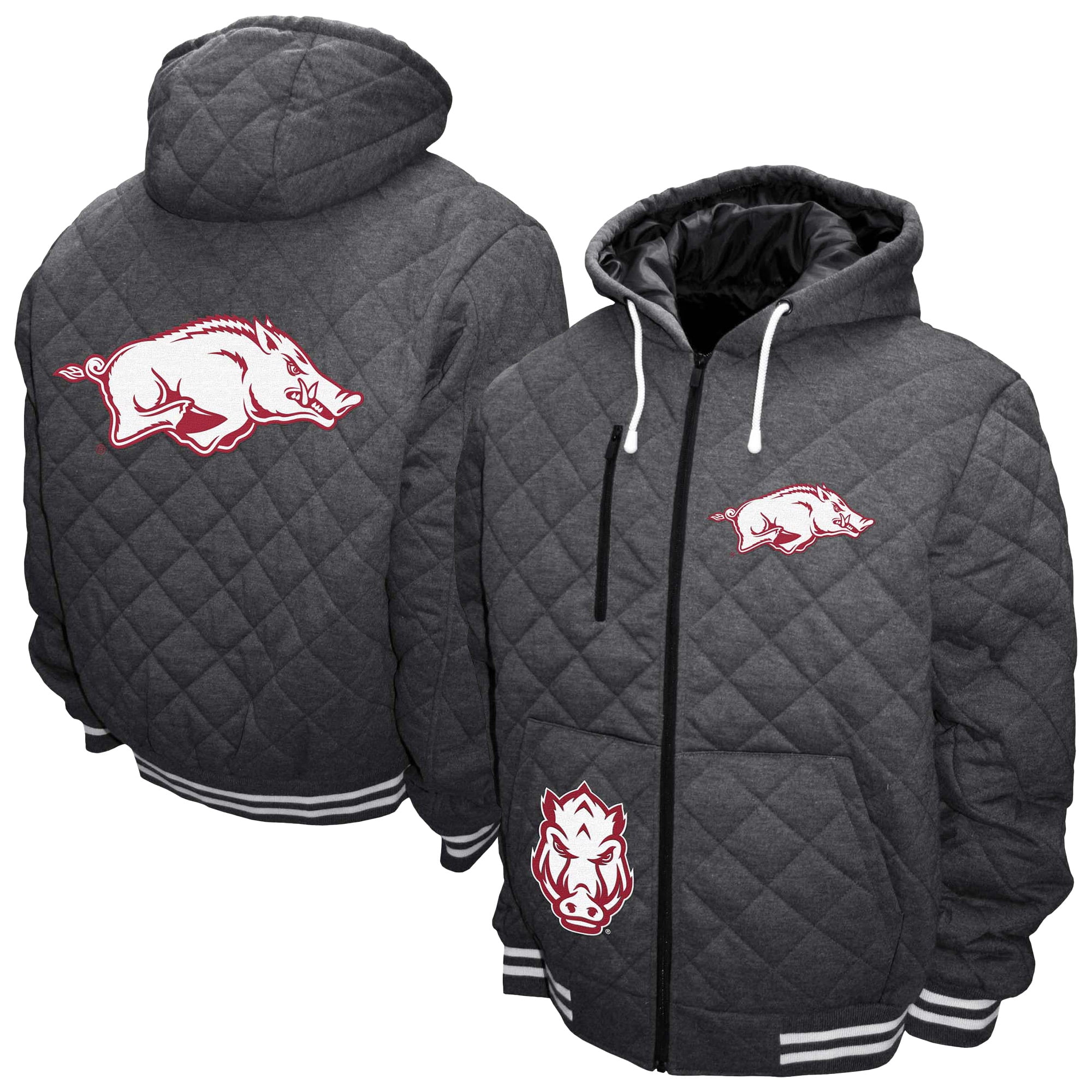 Men's Franchise Club Gray Arkansas Razorbacks Diamond Quilted Full-Zip ...