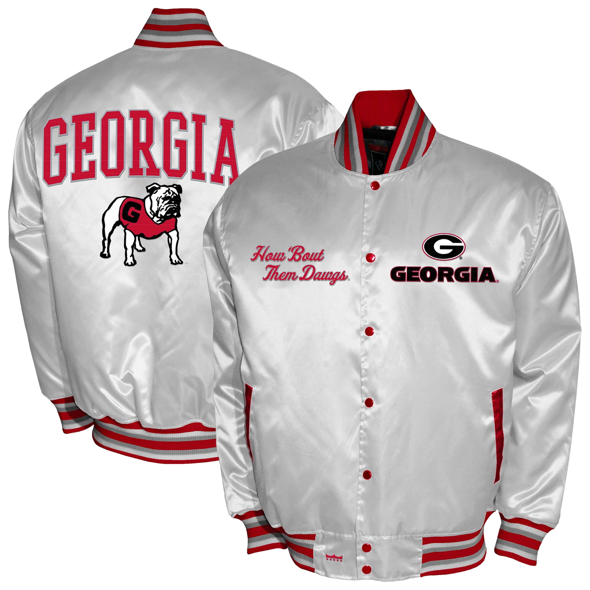 Men's Franchise Club White Georgia Bulldogs Satin Full-Snap Jacket ...
