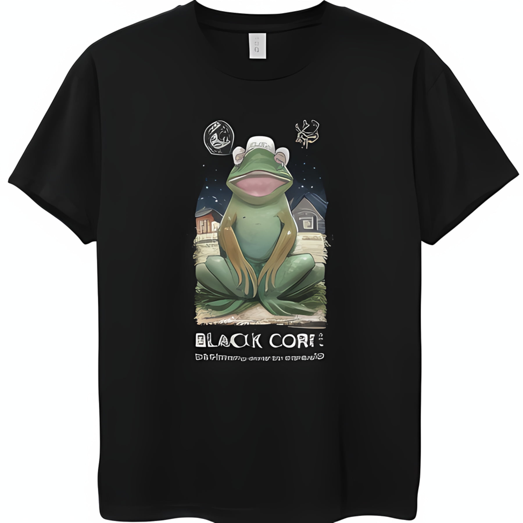 Men's Frog Black T-Shirt: BLACKCarbon Design with Green Frog in ...
