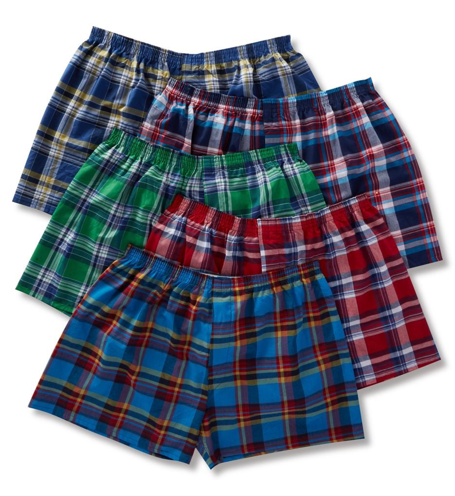 Fruit Of The Loom Men's 5 Pack 3XL Plaid Woven Boxers, Extended Size ...