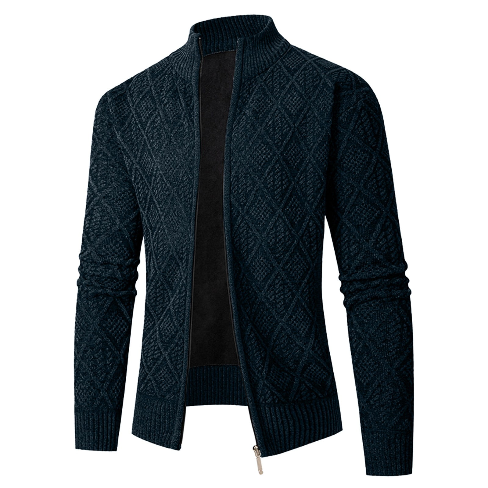 Men's Full Zip Cardigan Sweater Jackets Slim Fit Stand Collar Ccable ...