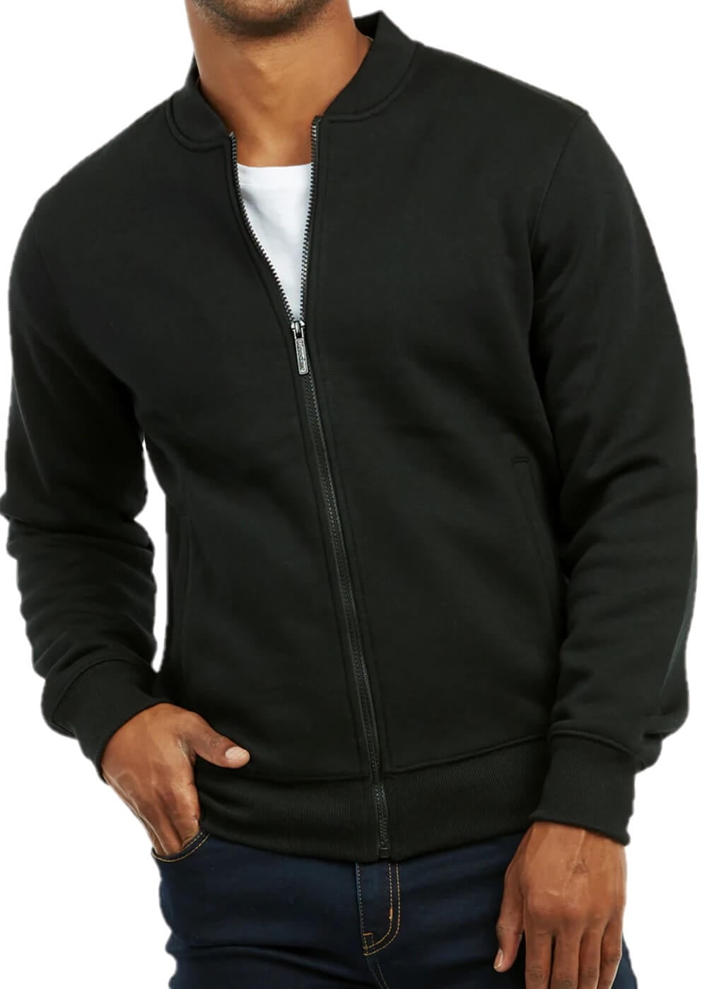Men's Full-Zip FLEECE Bomber Jacket, Black L - Walmart.com
