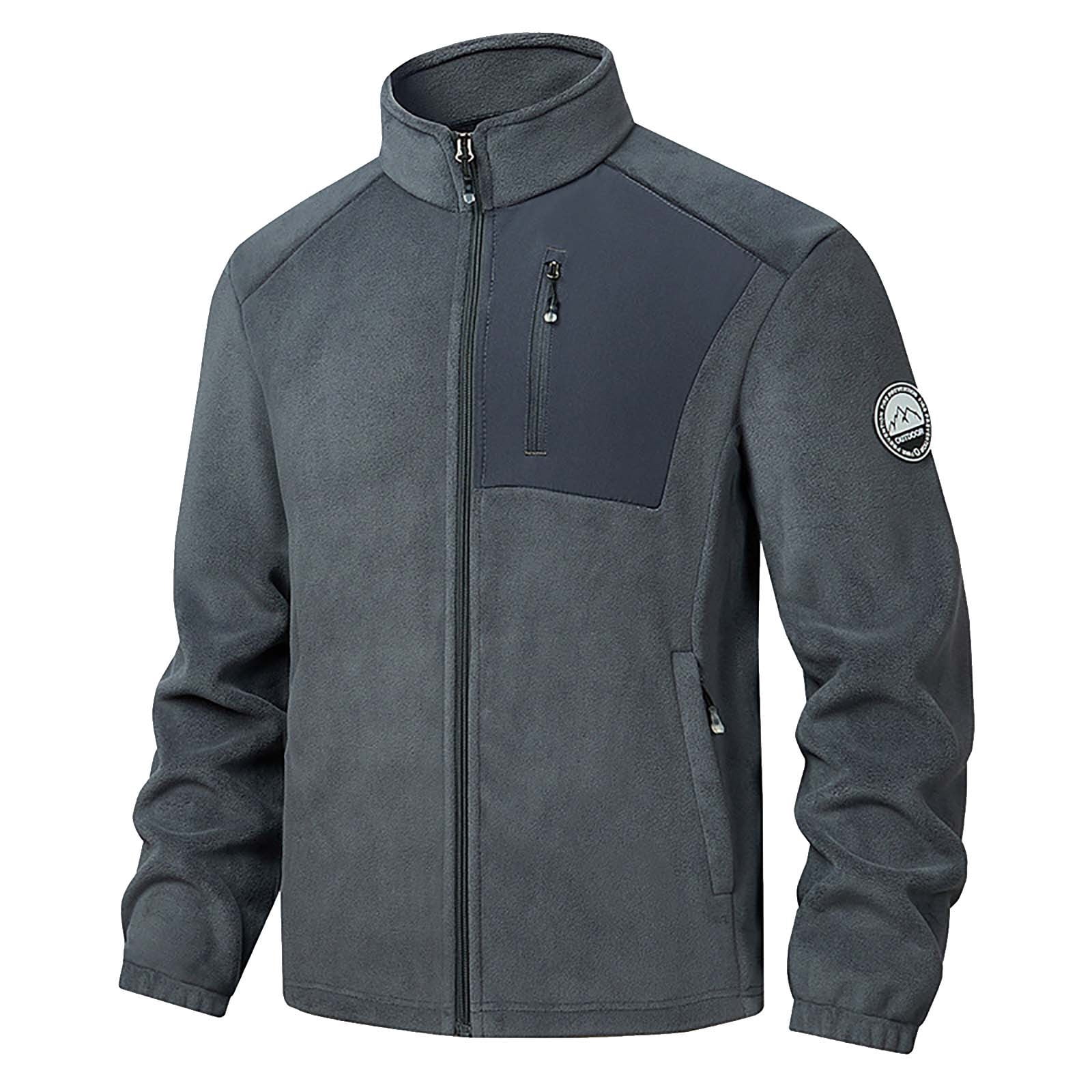 Men's Full Zip Fleece Jackets No Hood Thicken Warm Stand Collar Winter ...