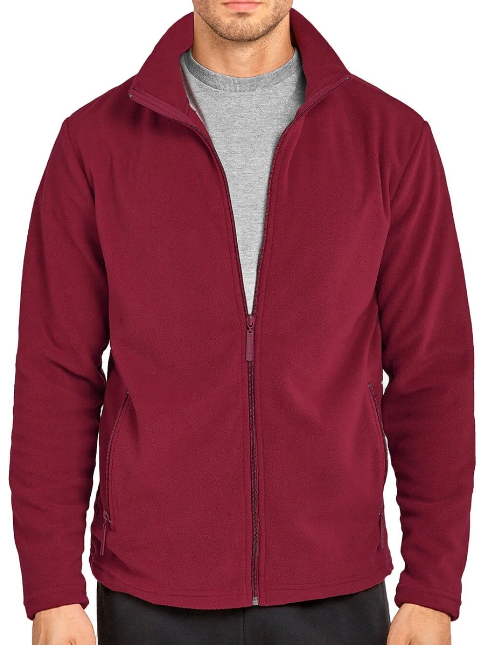 Men's Full-Zip Polar Fleece Jacket, Burgundy L, 1 Count, 1 Pack ...