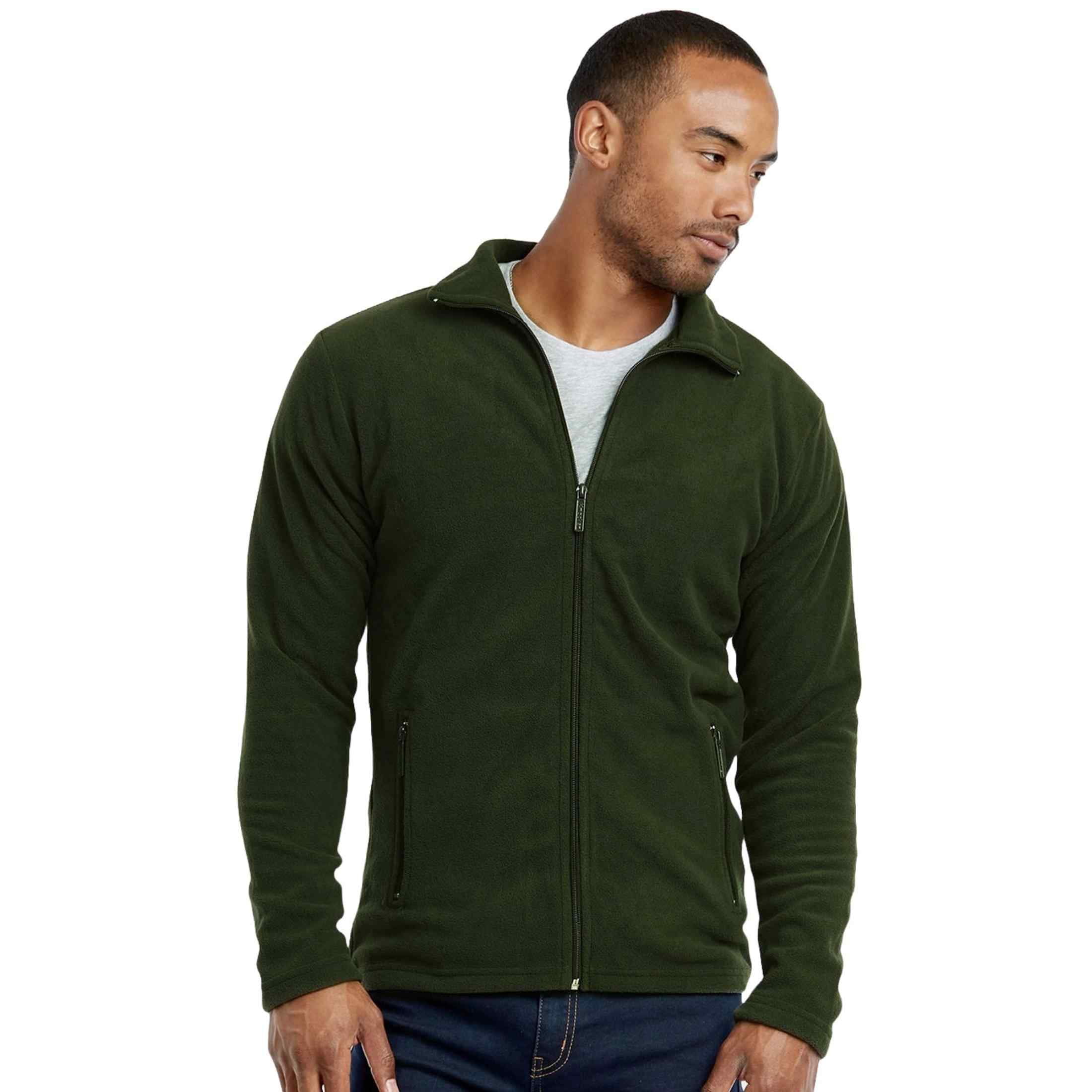 Men's 100% Polyester Full-Zip Polar Fleece Jacket, Dark Green 2XL, Soft ...