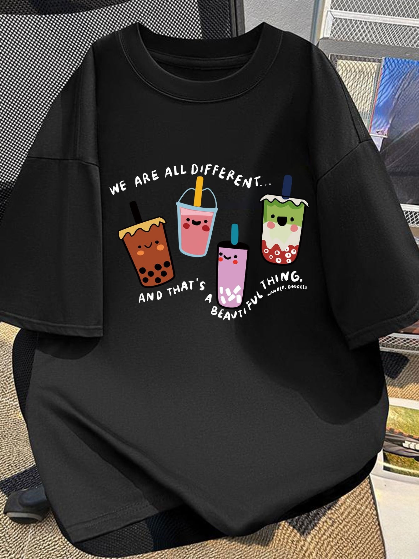 Men's Fun Milk Tea Print Pure Cotton Short Sleeve T-shirt, Comfortable ...