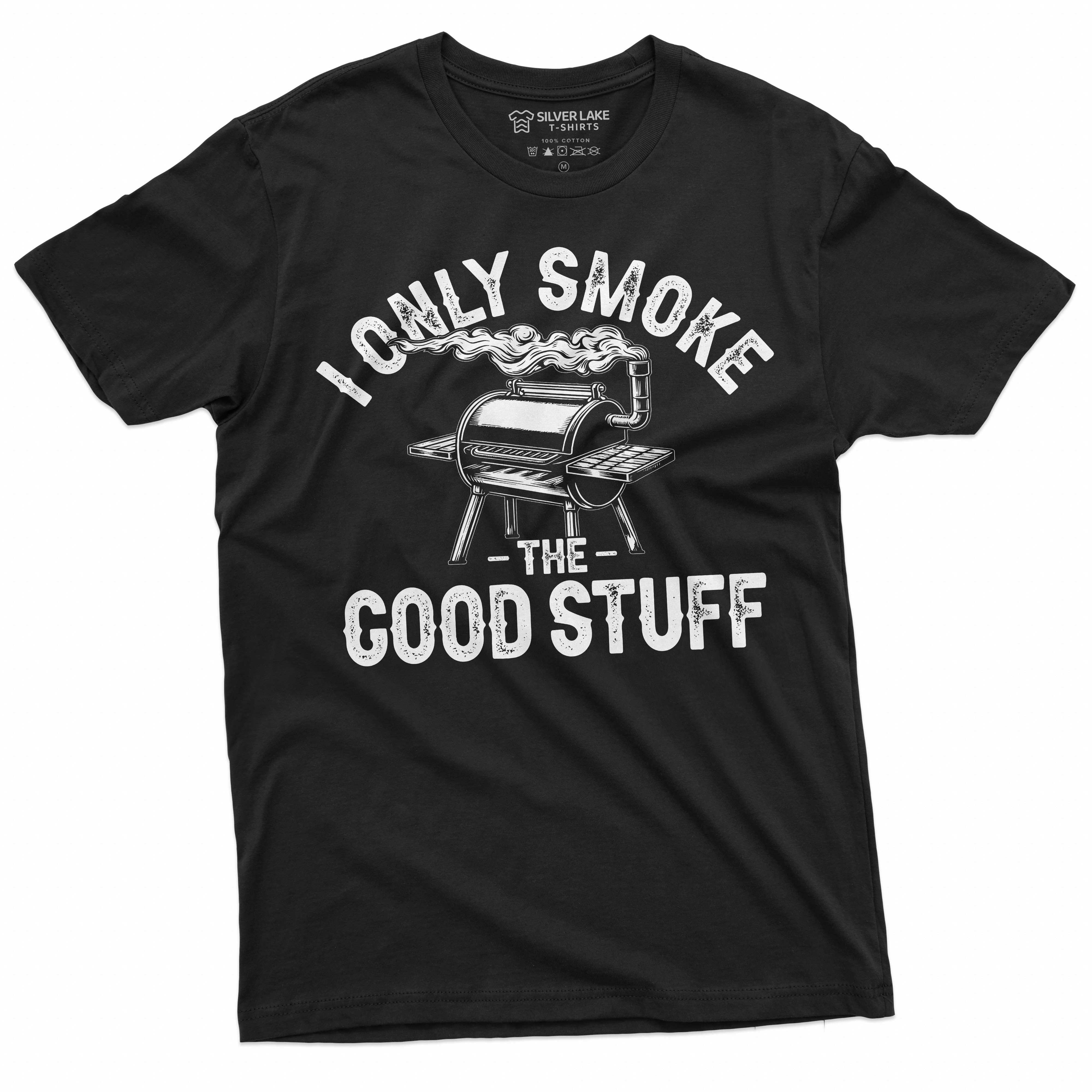 Men's Funny BBQ grilling grill T-shirt smoke good stuff double meaning ...