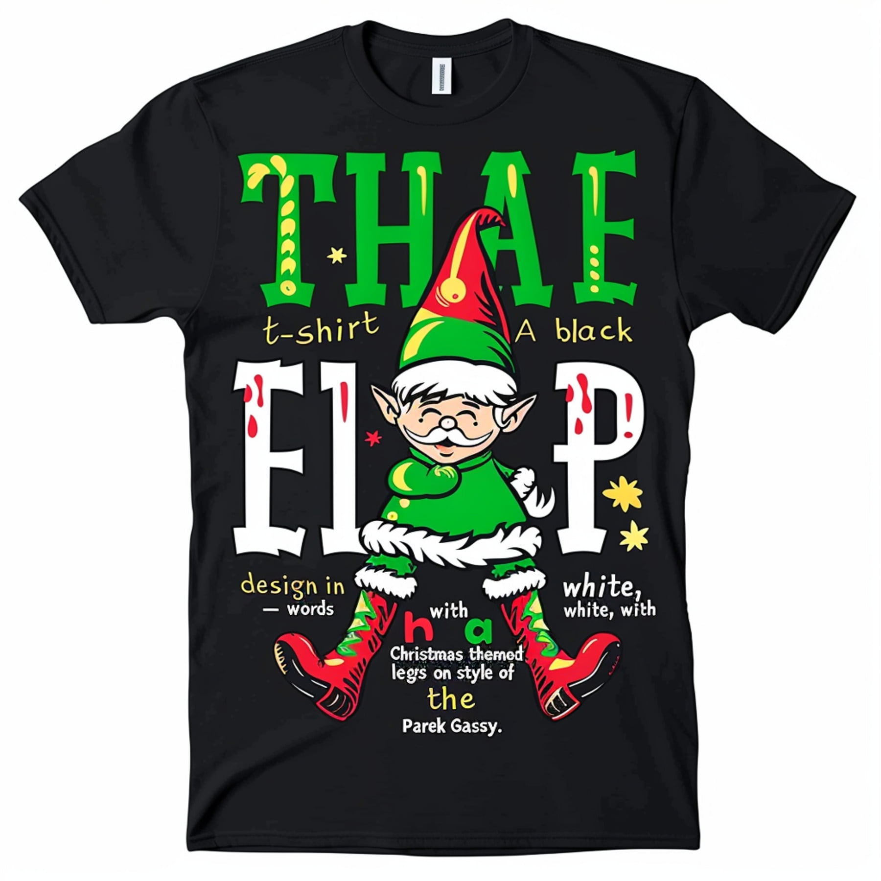 Mens Funny Christmas Tshirt The Farty Elf Black Tee With Elf Design