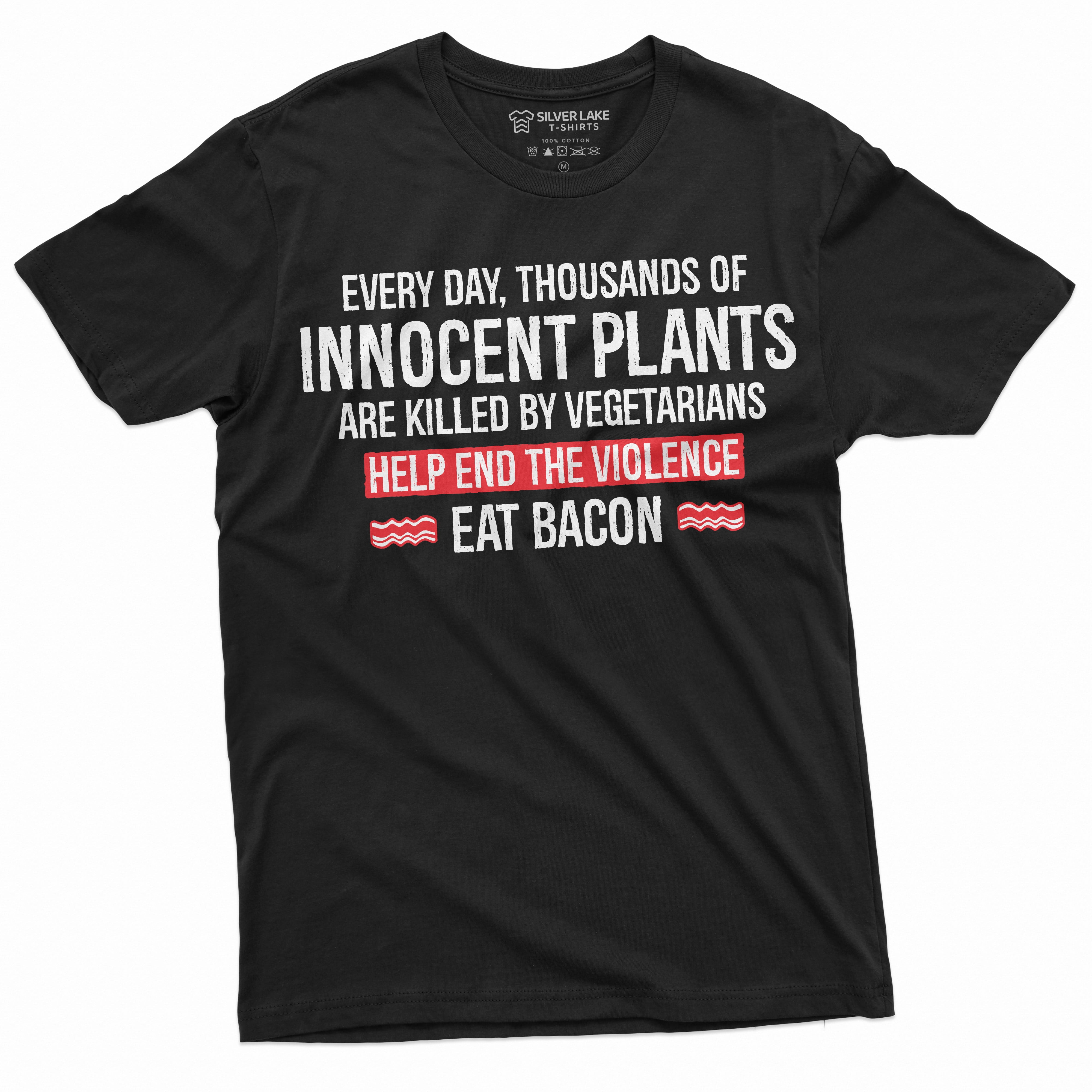 Men's Funny Eat Bacon Anti Vegan Veganism Tee Shirt BBQ Grilling Steak ...