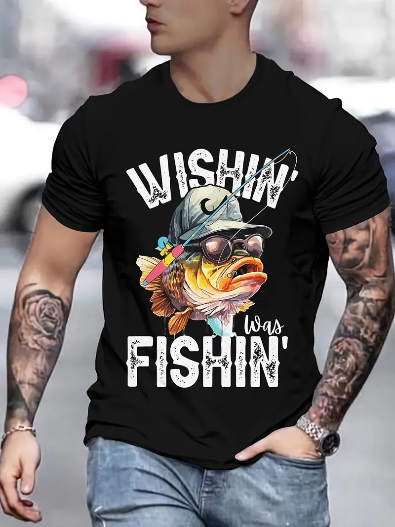 Men's Funny Fishing Graphic T-Shirt with 