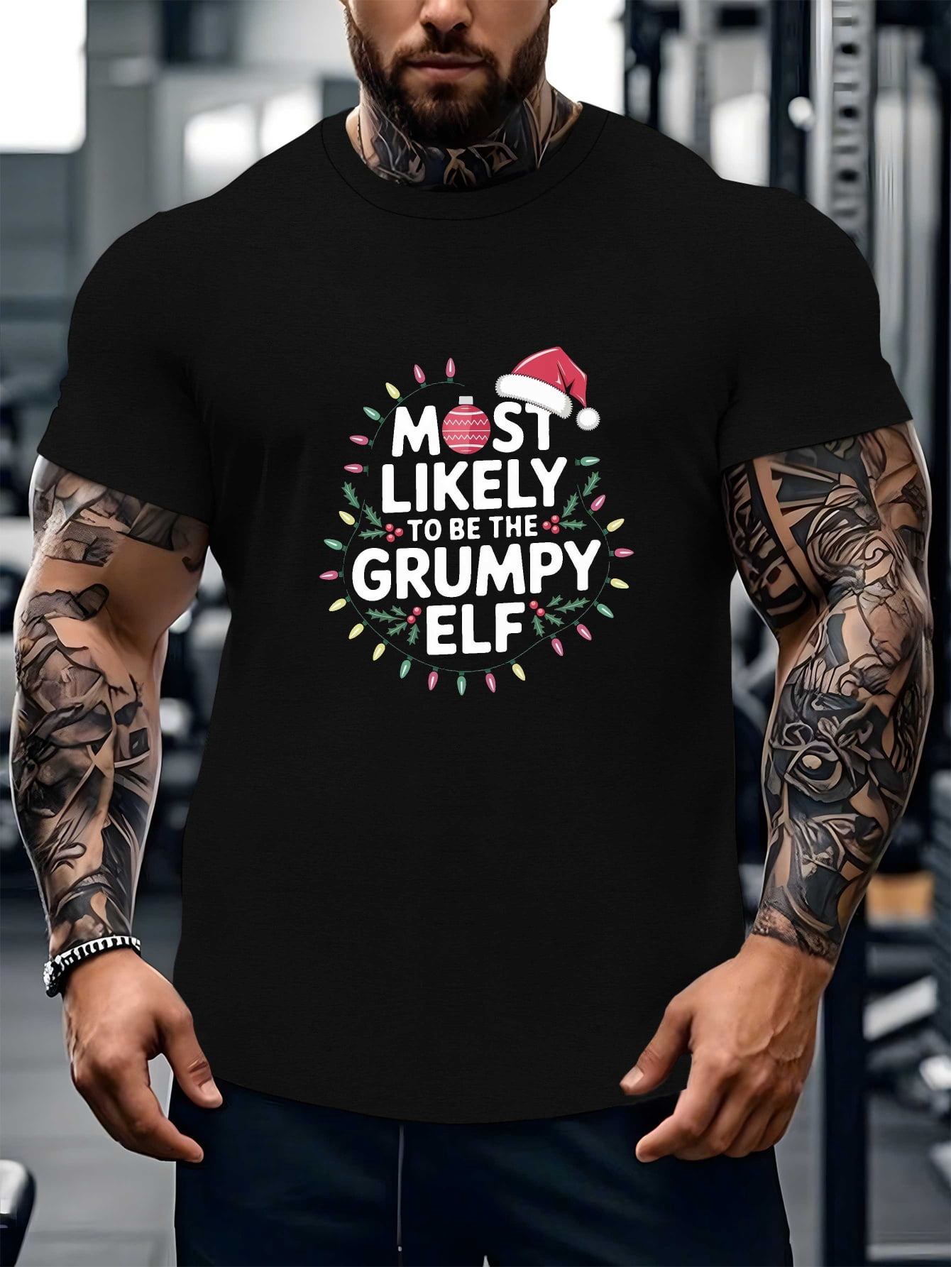 Men's Funny Grumpy Elf Christmas T-Shirt - "Most Likely to Be Grumpy ...