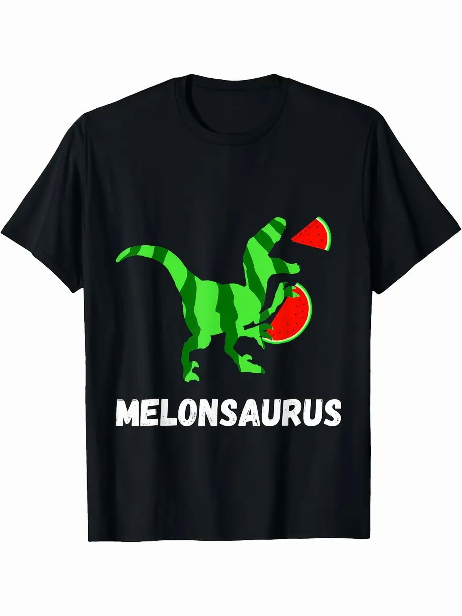 Men's Funny Melonosaurus Graphic T-Shirt - Black Tee with Green ...