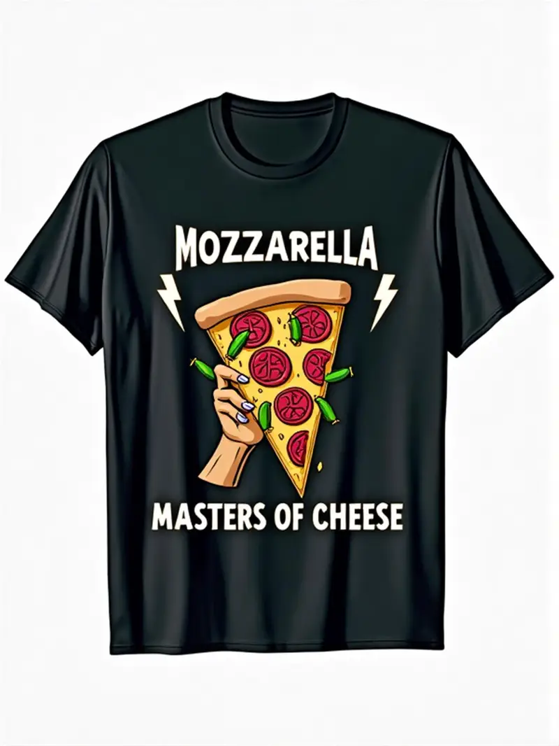 Men's Funny Pizza Graphic T-Shirt - Mozarella Masters of Cheese Design ...